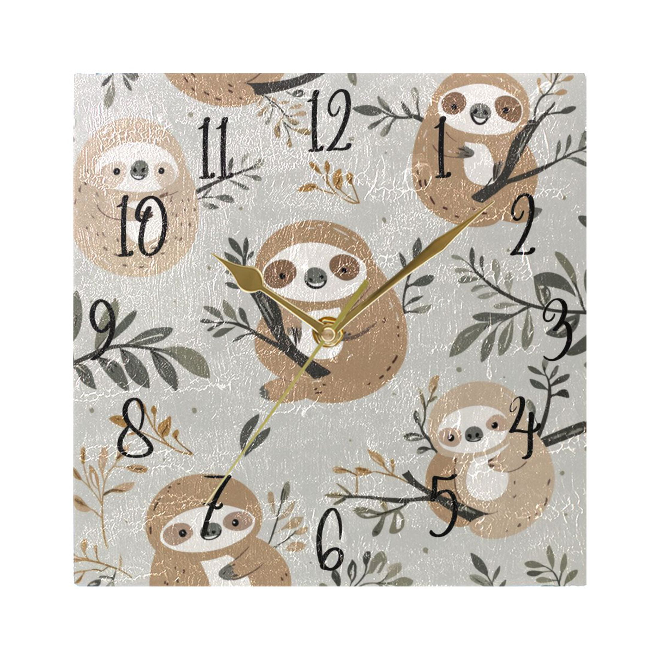 WOBOGO Cute Sloth Pattern with Boho Elements Wall Clock 7.78 Inch ...