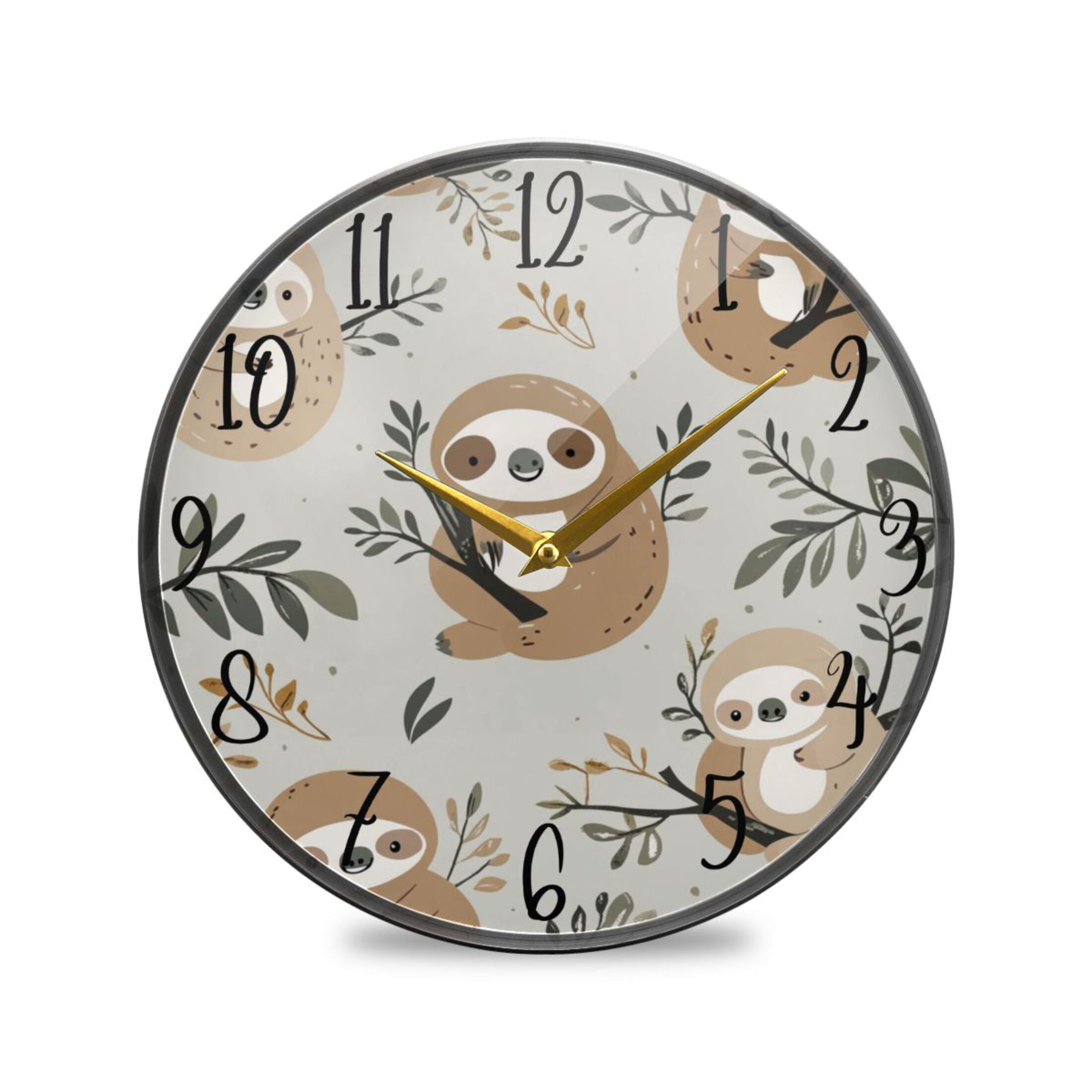WOBOGO Cute Sloth Pattern with Boho Elements Acrylic Wall Clock Battery ...