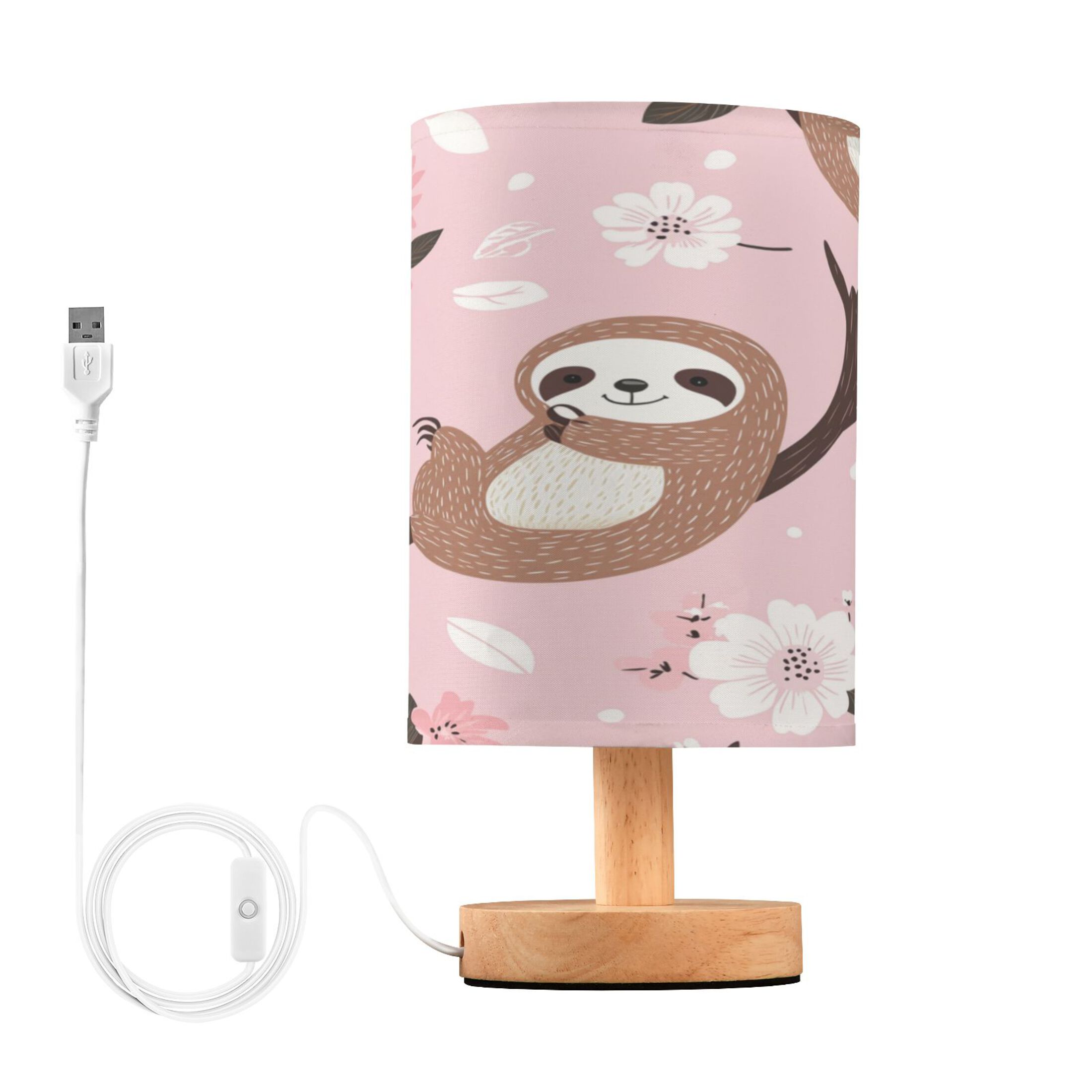 WOBOGO Cute Sloth Pattern with White Floral Accents Bedroom Table Lamp ...