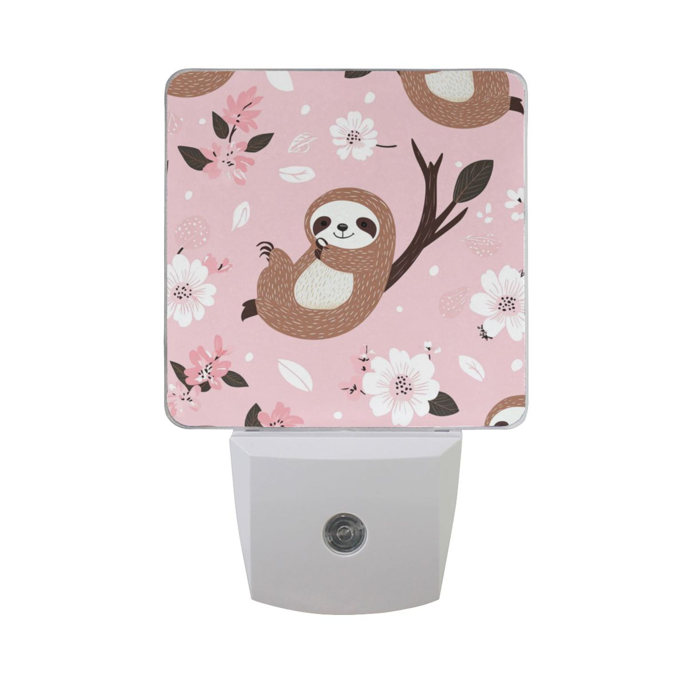 WOBOGO Cute Sloth Pattern with White Floral Accents LED Night Light 2 ...