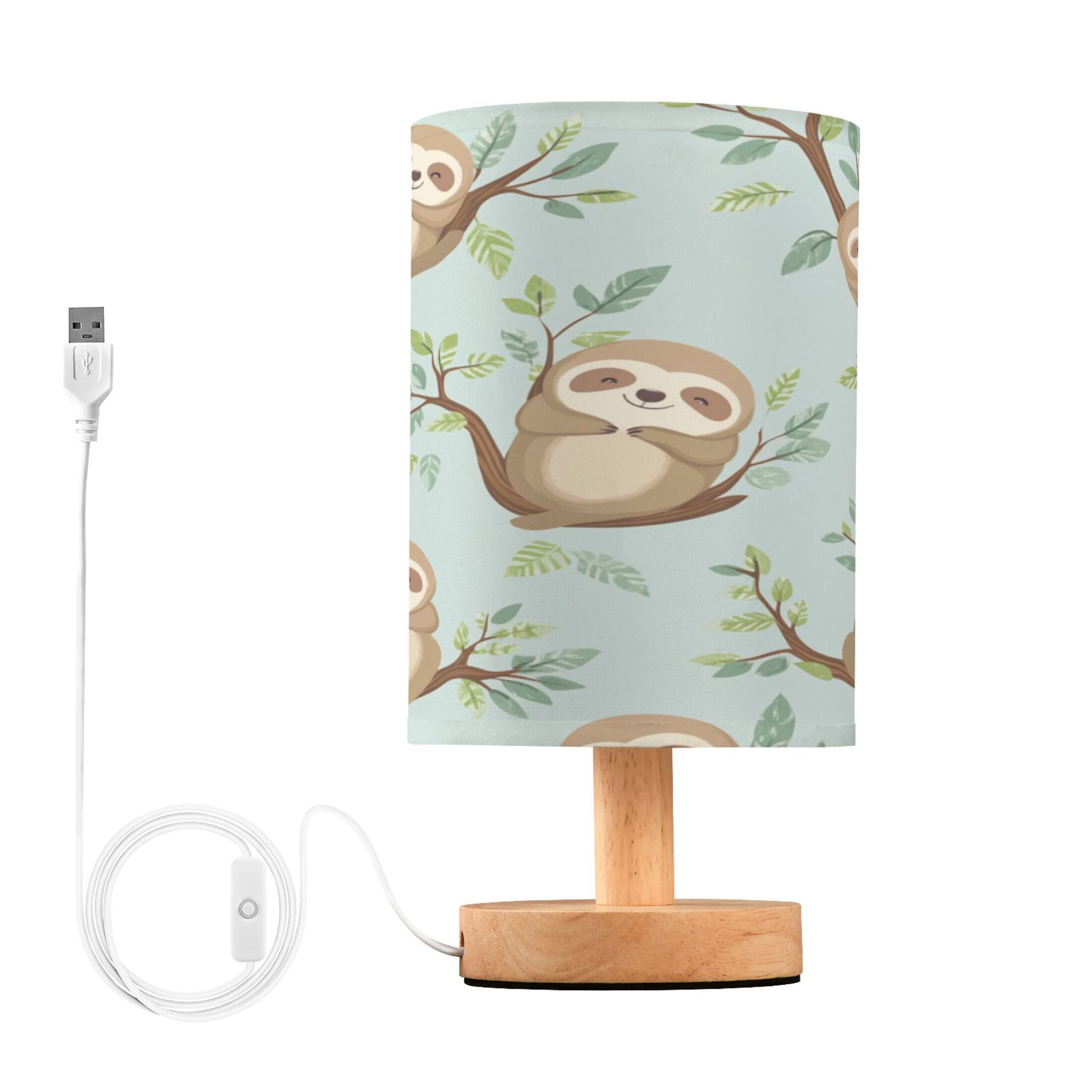 WOBOGO Cute Sloth Sitting on Tree Pattern Bedroom Table Lamp USB Power ...