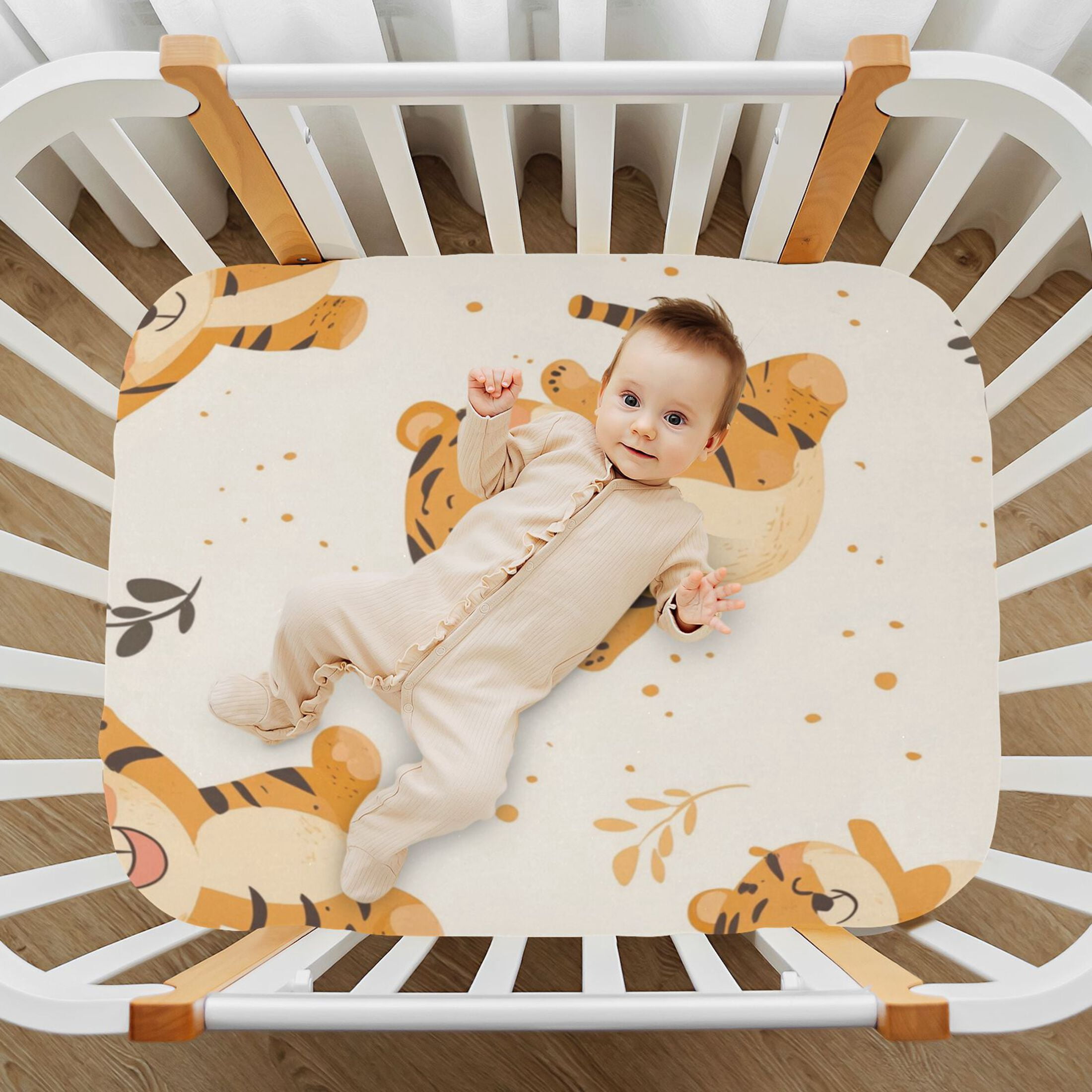 WOBOGO Cute Smile Jumping Tiger Baby Crib Sheets Super Soft Microfiber ...
