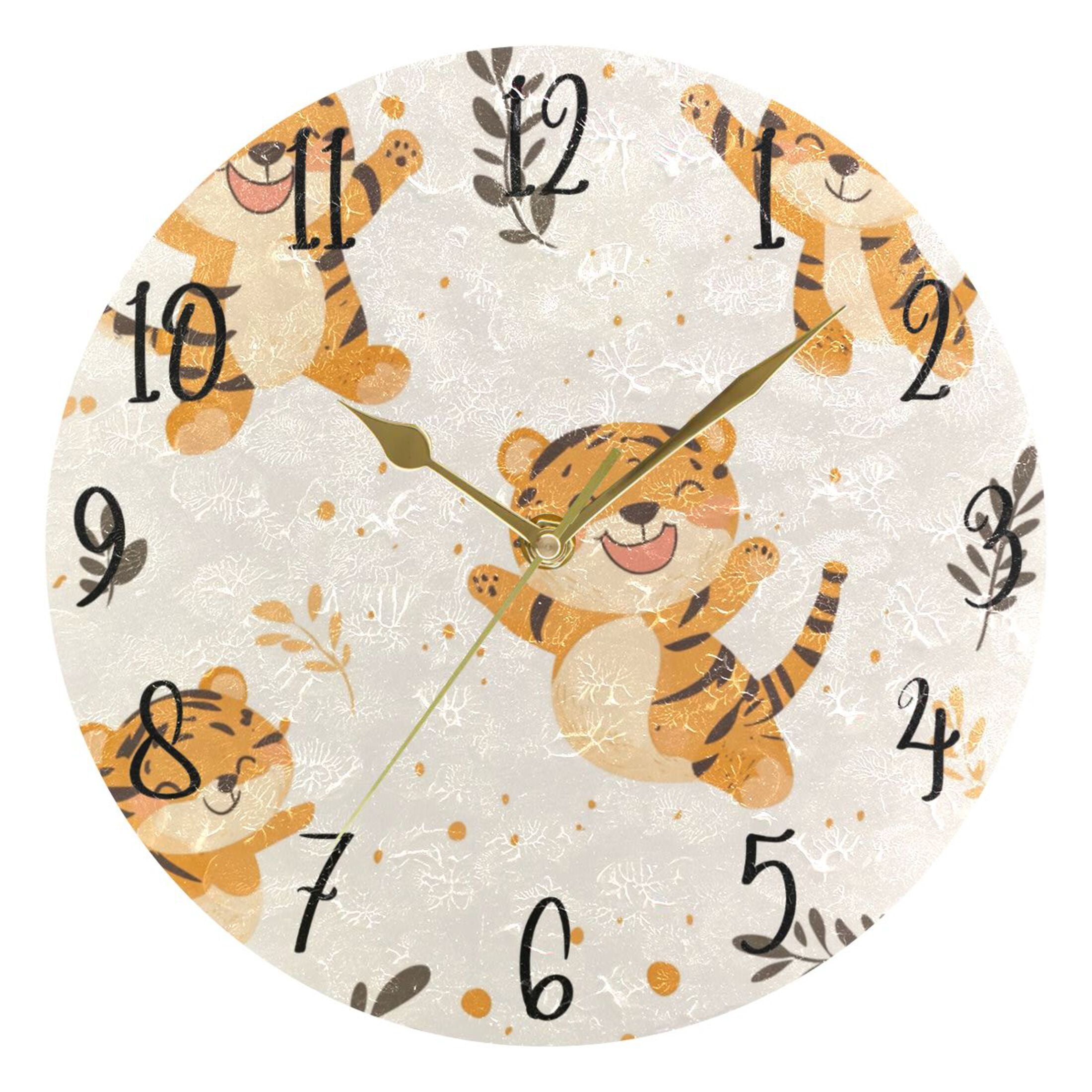 WOBOGO Cute Smile Jumping Tiger Wall Clock 10in Silent Mechanism ...