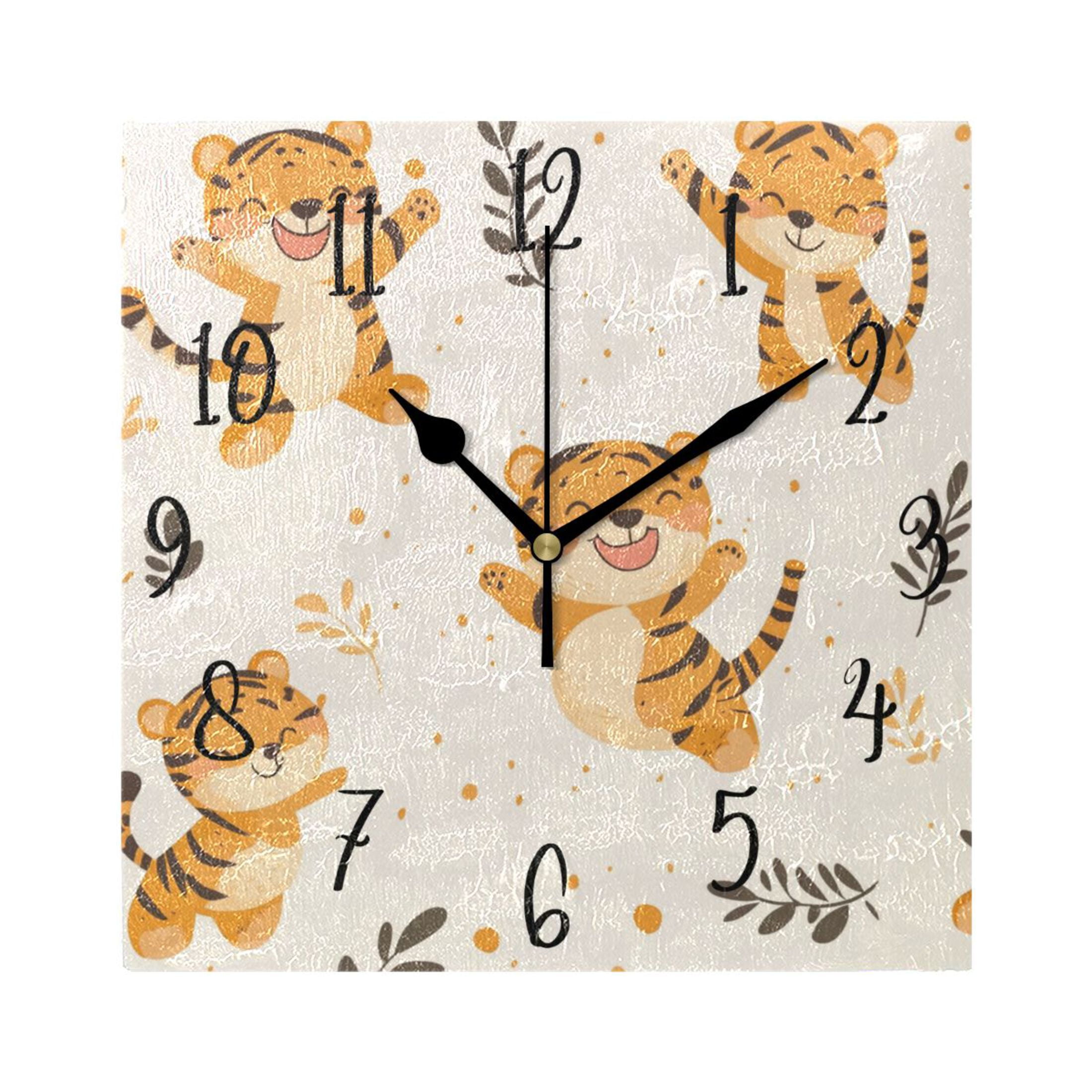 WOBOGO Cute Smile Jumping Tiger Wall Clock 7.78 Inch Battery Operated ...