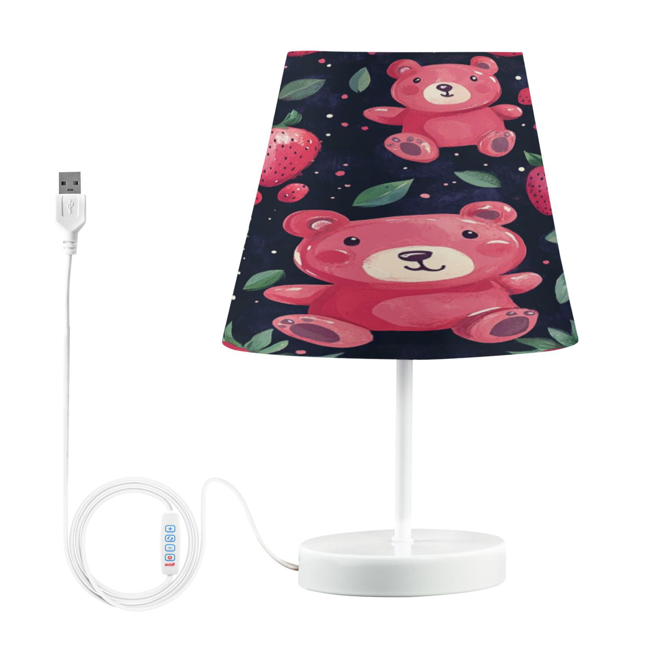 WOBOGO Cute Strawberry Bear Table Lamps Bedroom 3-Speed Dimmable Farm ...