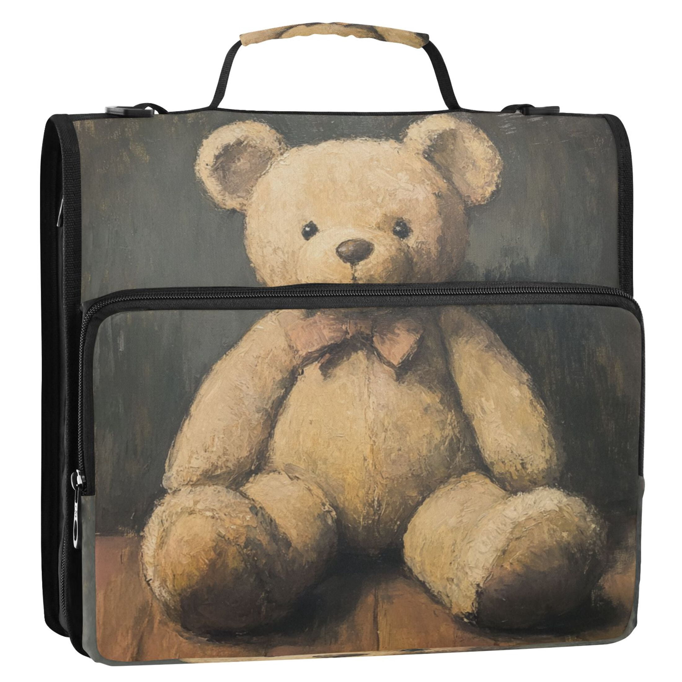 WOBOGO Cute Teddy Bear Doll Ring Binder Bag 1.5in Folder Organizer with ...
