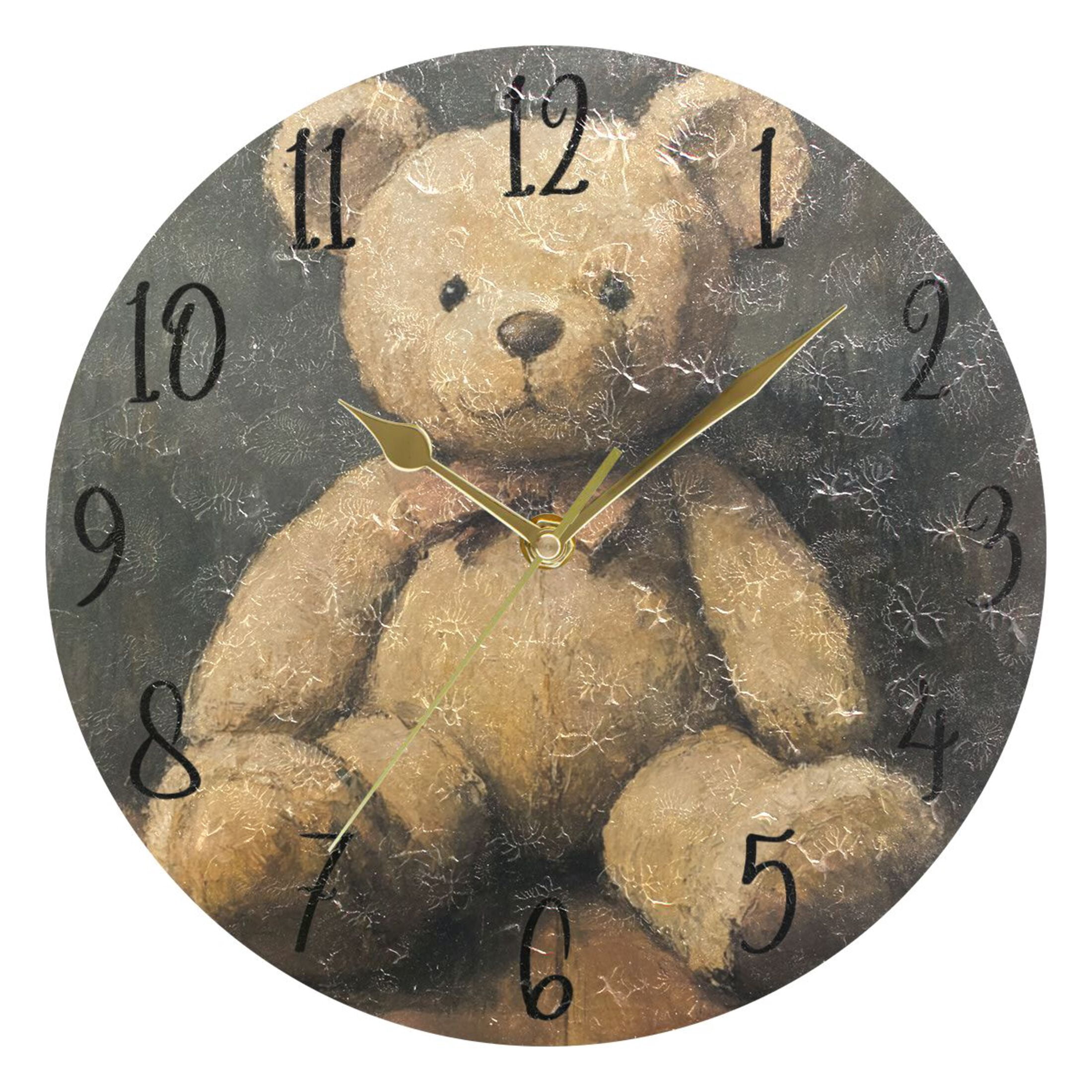 WOBOGO Cute Teddy Bear Doll Wall Clock 10in Silent Mechanism Battery ...