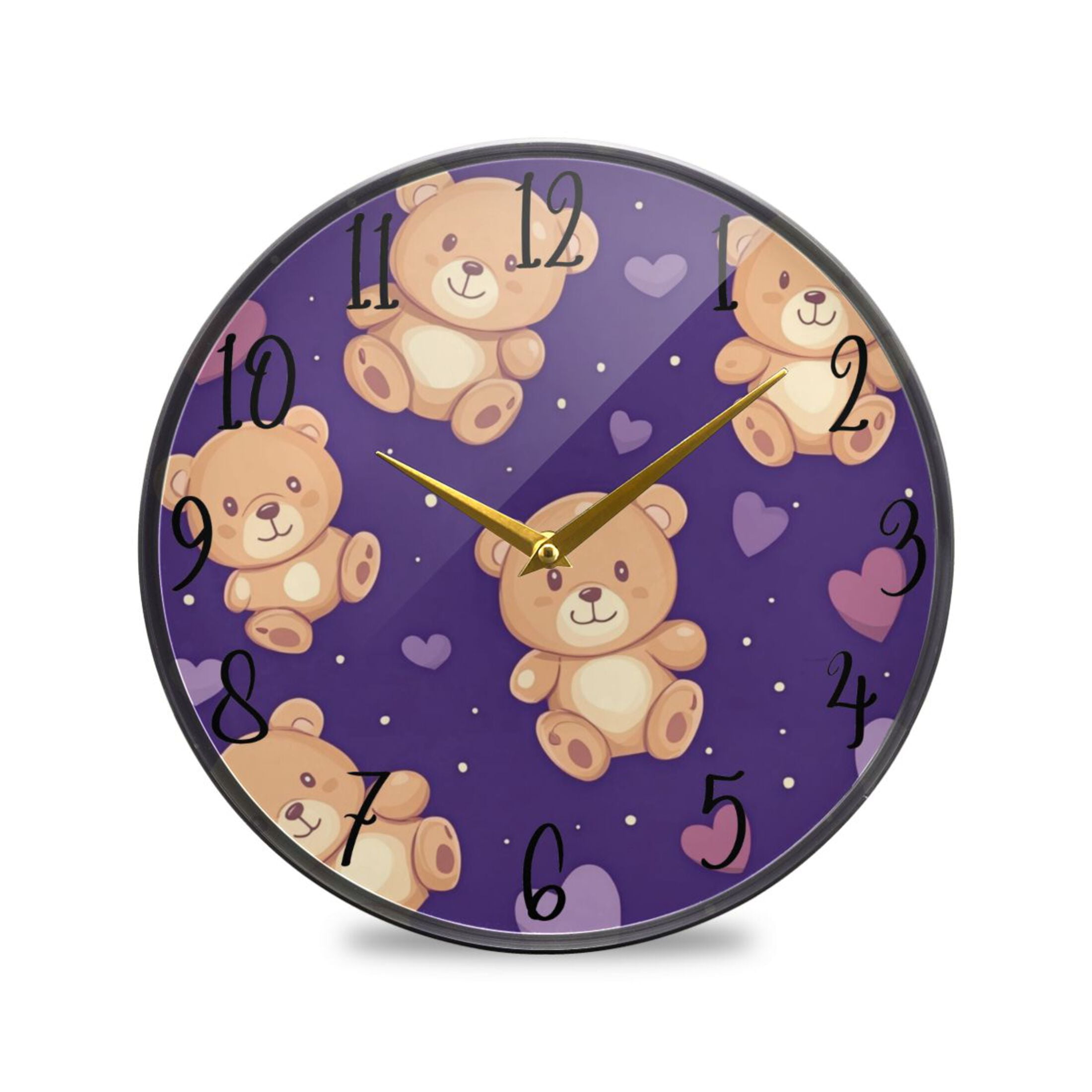WOBOGO Cute Teddy Bear and Heart Pattern Acrylic Wall Clock Battery ...