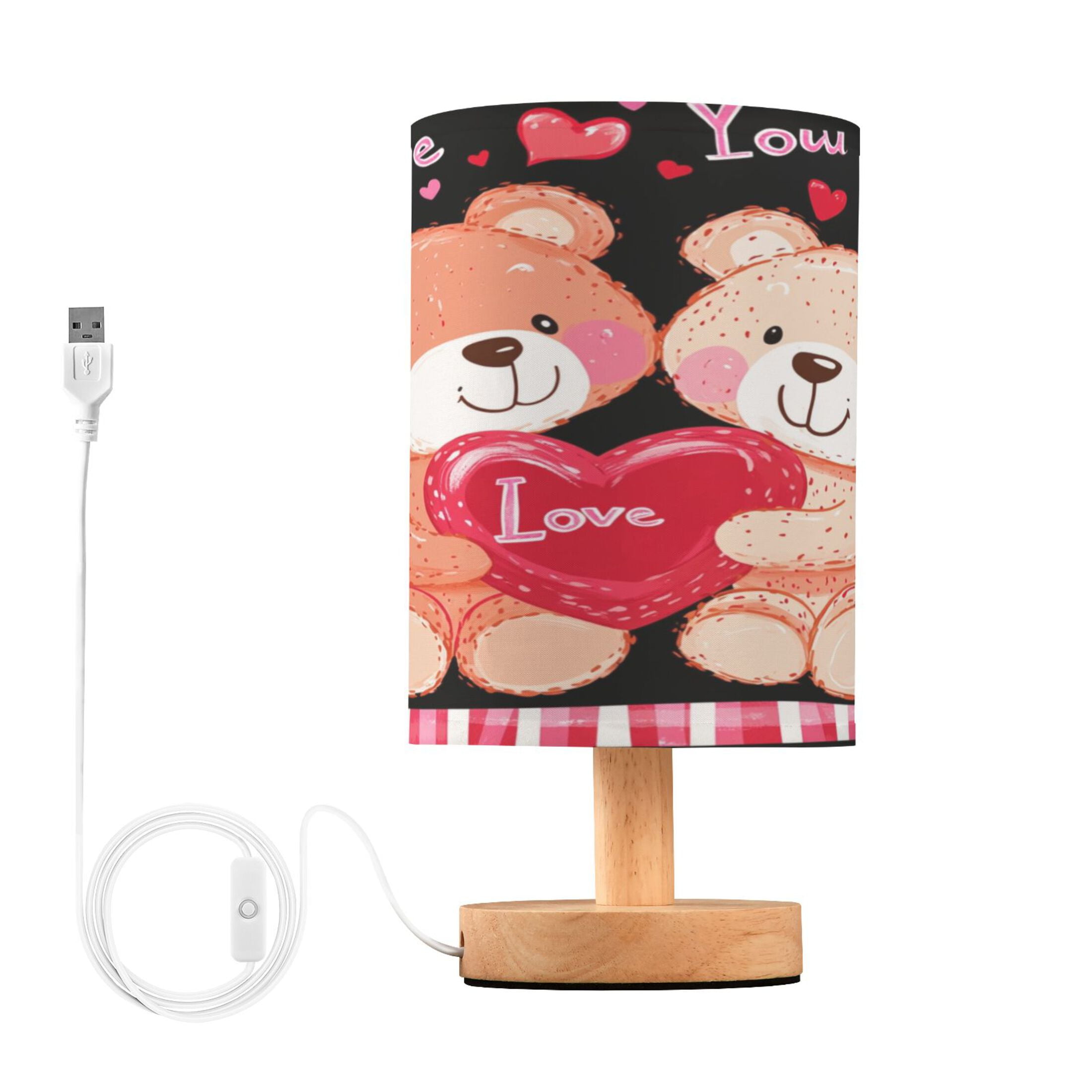 WOBOGO Cute Teddy Near Couple Pattern Bedroom Table Lamp USB Power ...