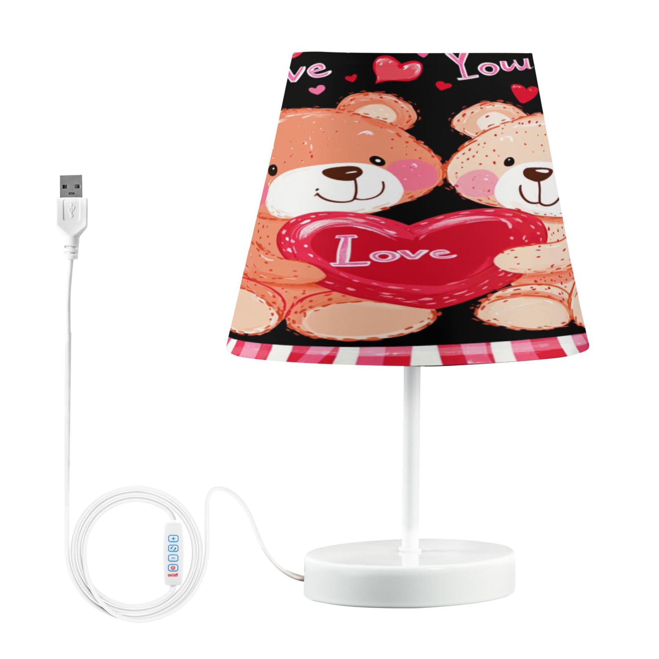 WOBOGO Cute Teddy Near Couple Pattern Table Lamps Bedroom 3-Speed Dimmable Farm Style with ...