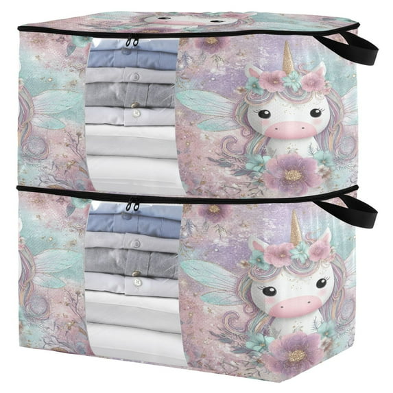 WOBOGO Cute Unicorn Clothes Storage 2 Pack Foldable Thick Fabric ...