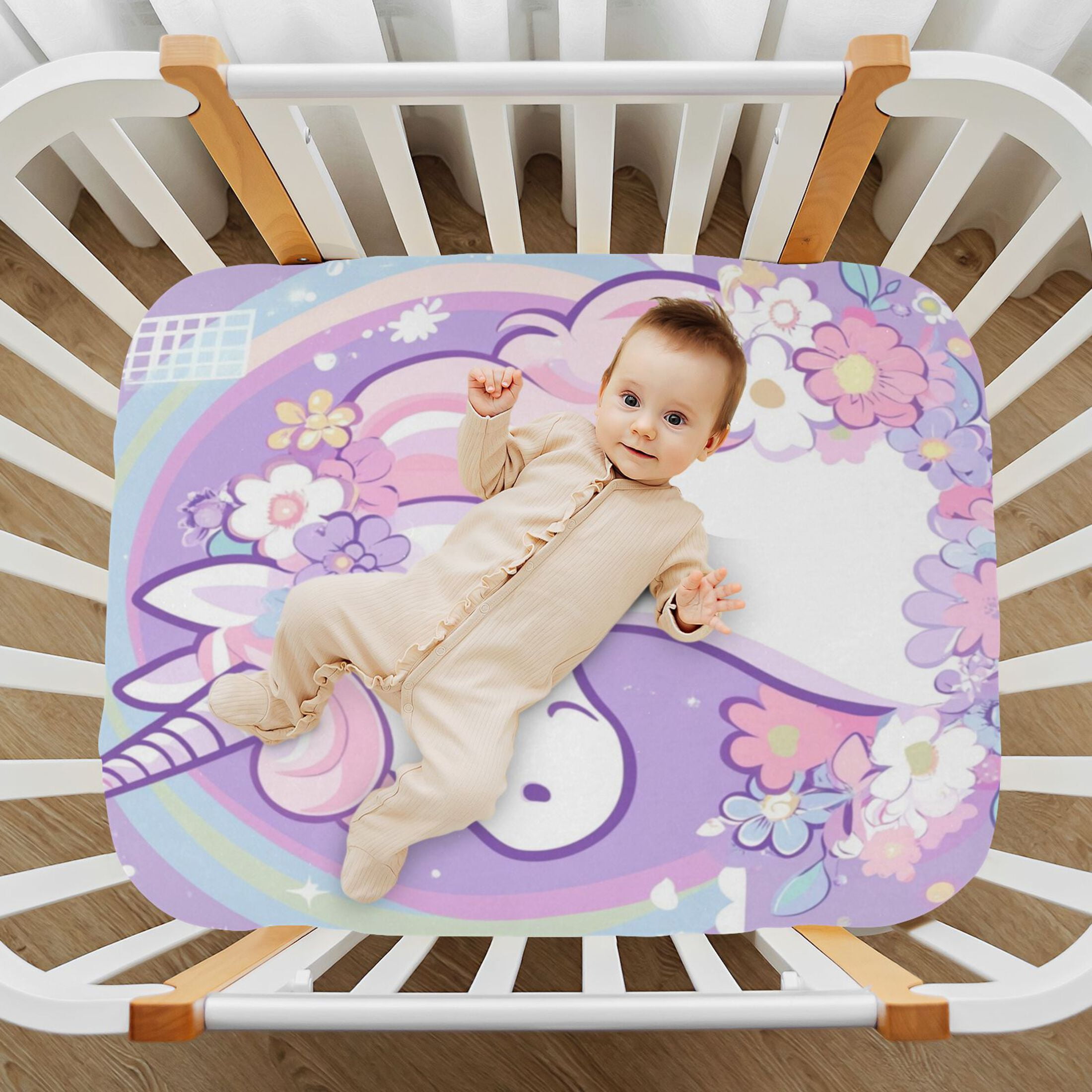 WOBOGO Cute Unicorn Purple Pattern Baby Crib Sheets Super Soft ...
