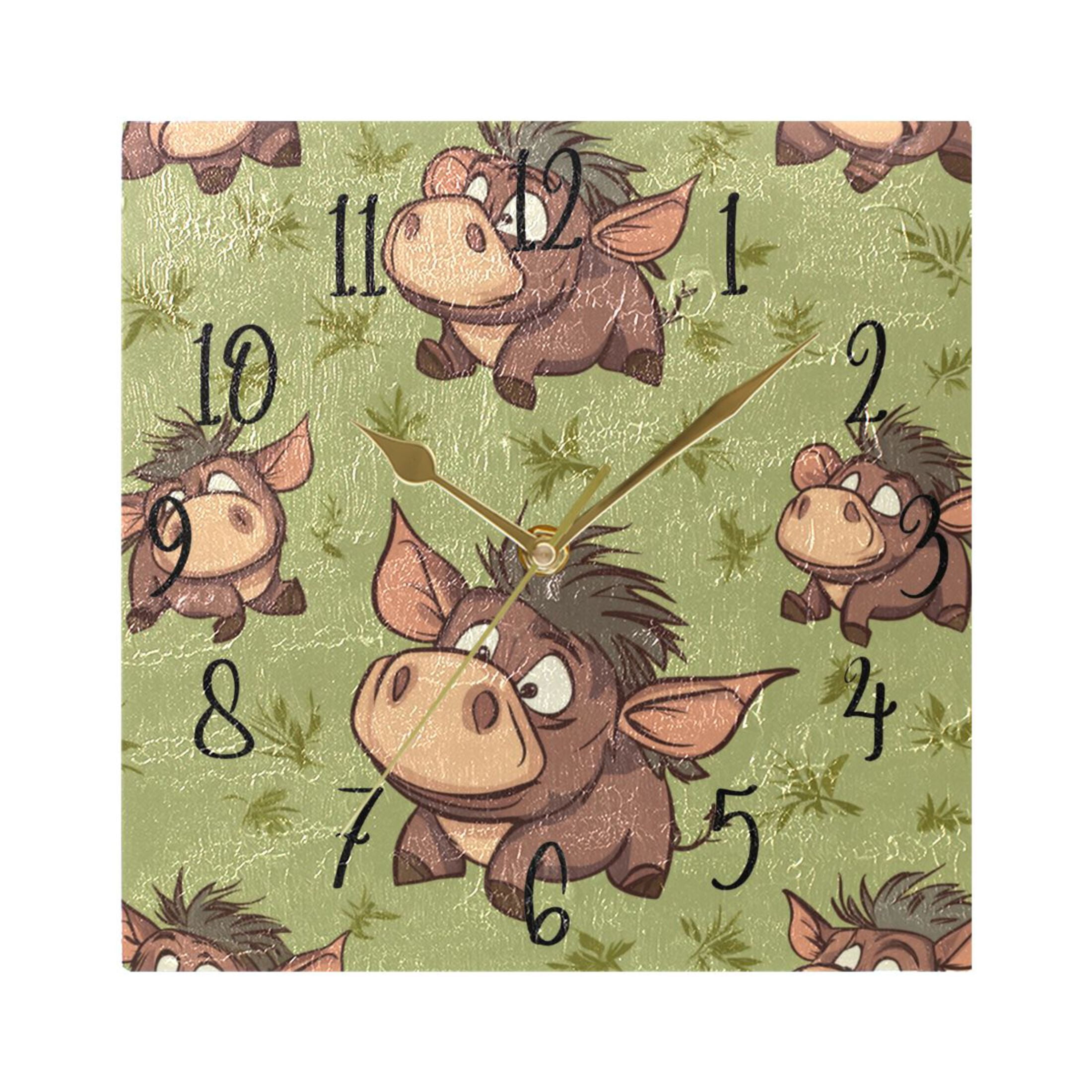 WOBOGO Cute Warthog Wall Clock 7.78 Inch Battery Operated Silent Unit ...