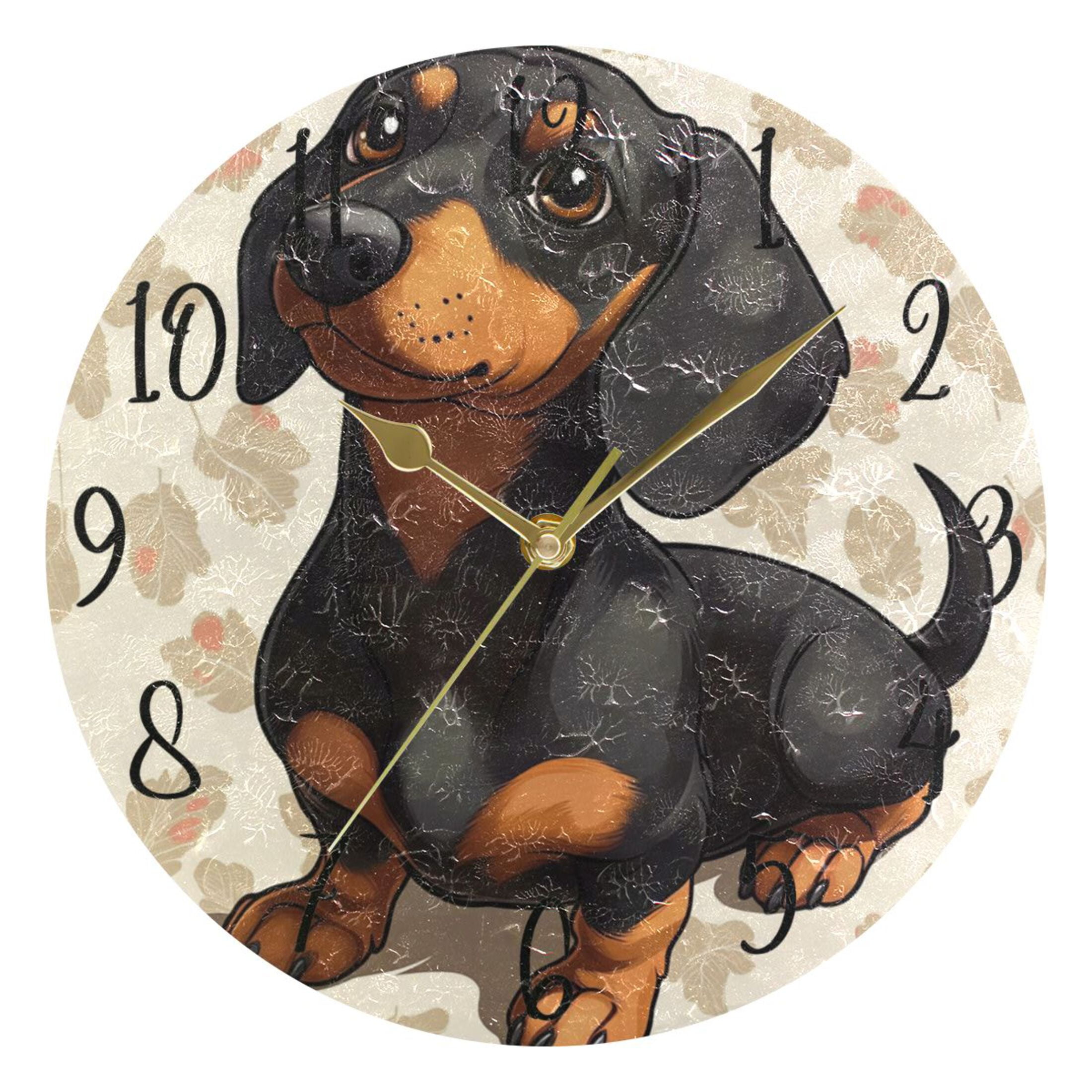 WOBOGO Dachshund Pattern Wall Clock 10in Silent Mechanism Battery ...