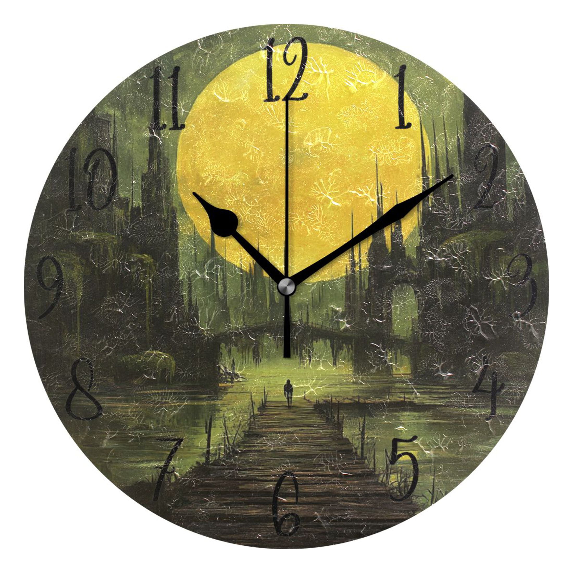 WOBOGO Dark Ancient City Wall Clock 10in Silent Mechanism Battery ...