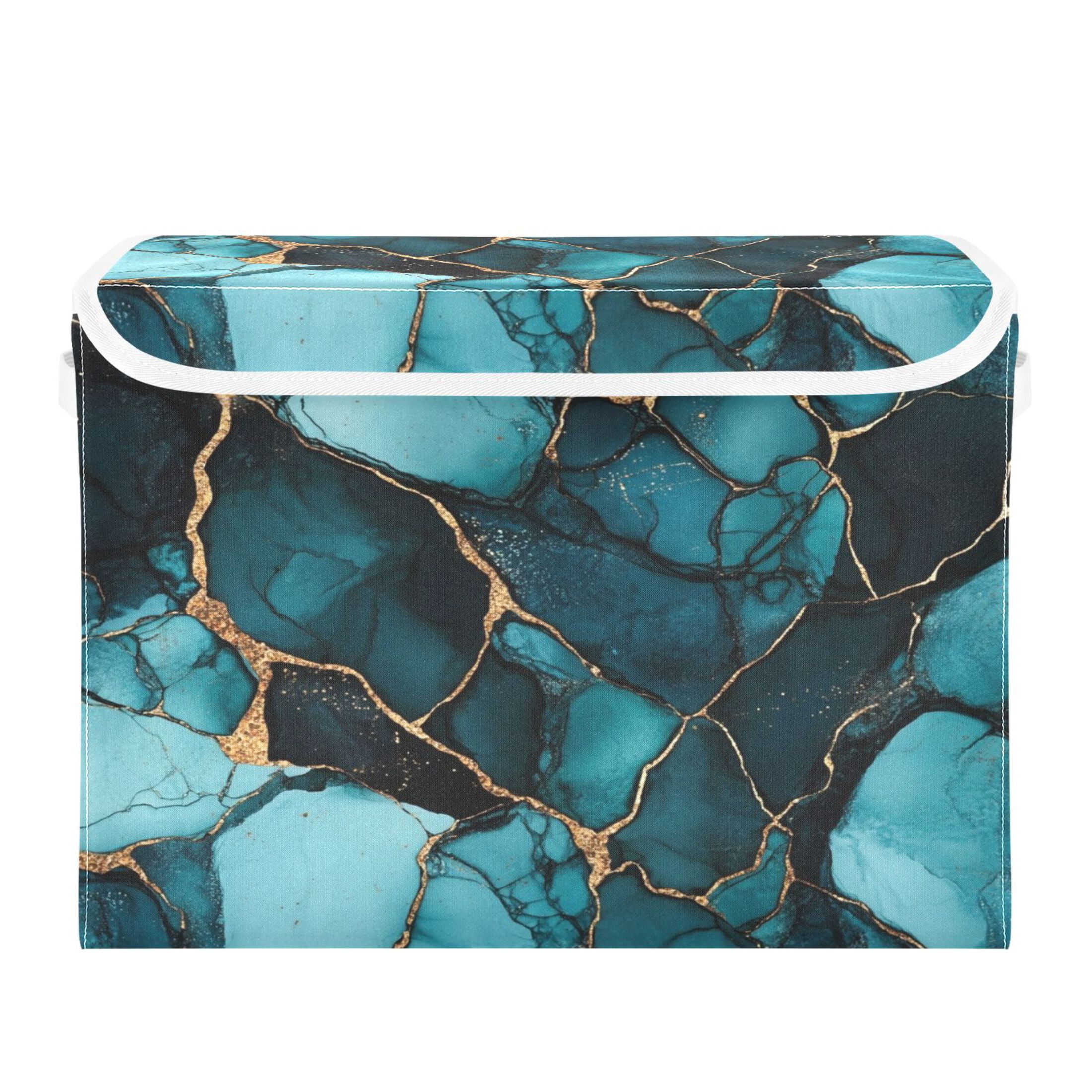 WOBOGO Dark Green Gild Marble Large Collapsible Storage Box Flip Lid ...
