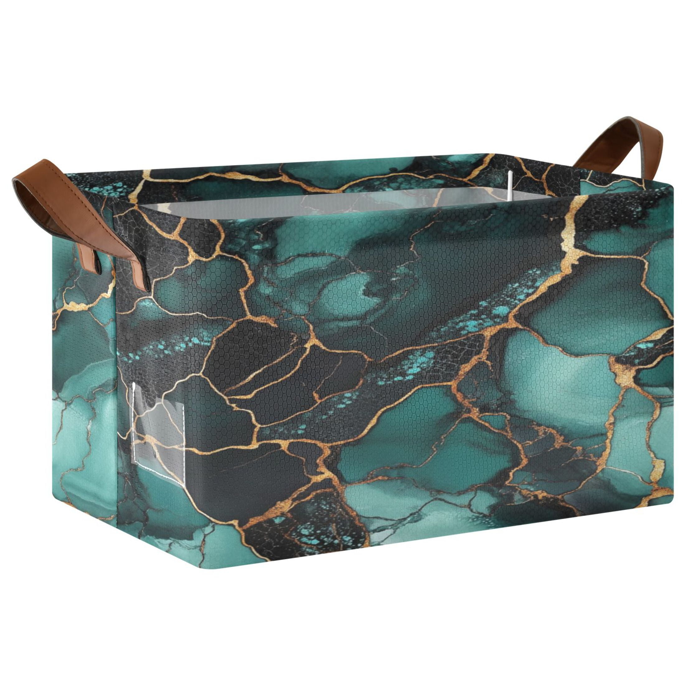 WOBOGO Dark Green Gild Marbles Storage Basket 16.9×11.4×10in ...