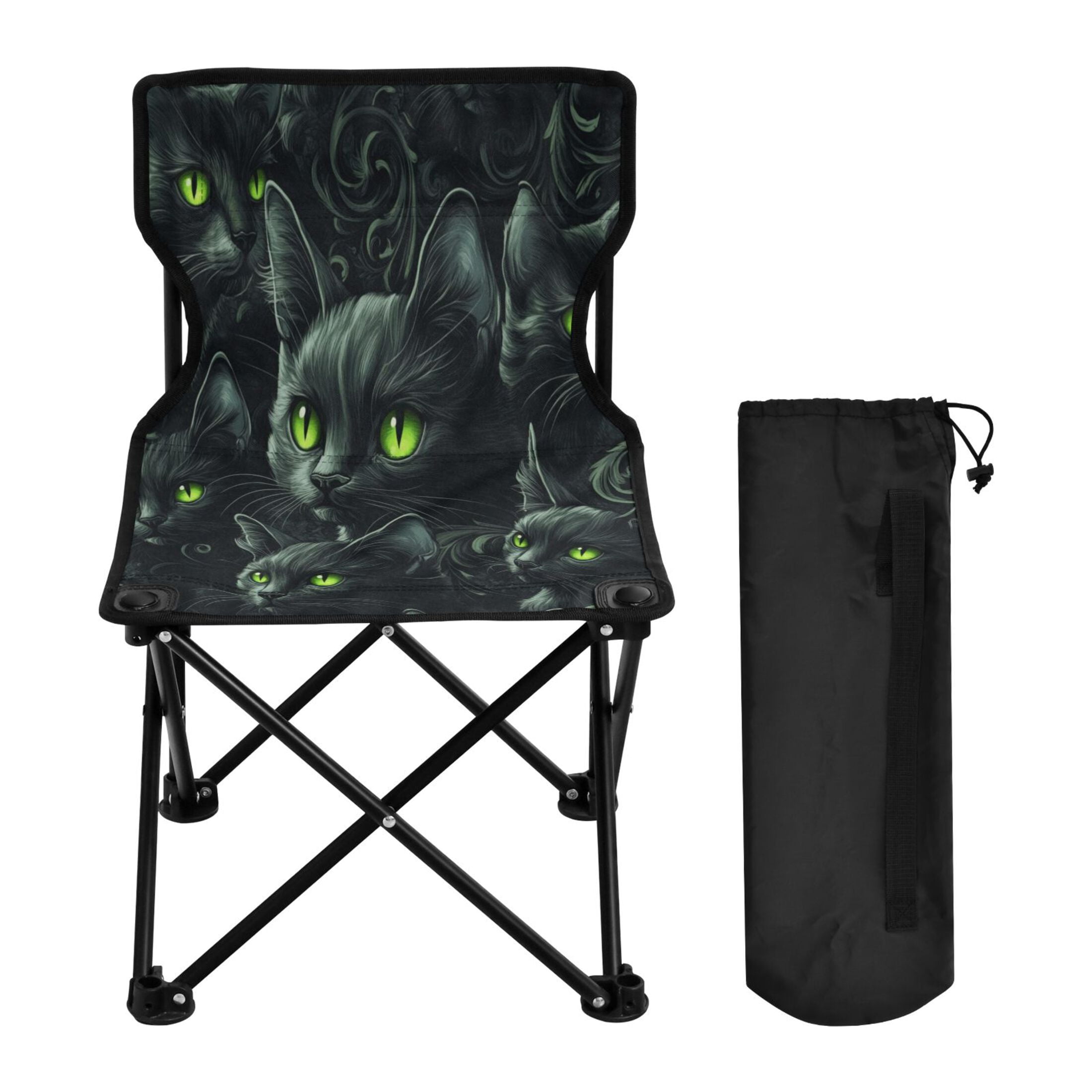 WOBOGO Dark Pattern with Black Cats Camping Chair Convenient Four ...