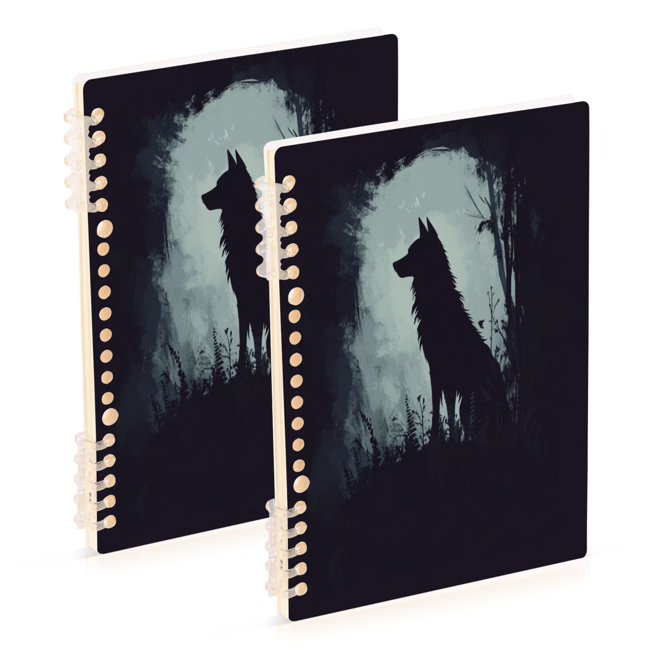 WOBOGO Dark Wolf Notebook College Horizontal Grid Paper Ink Spill ...