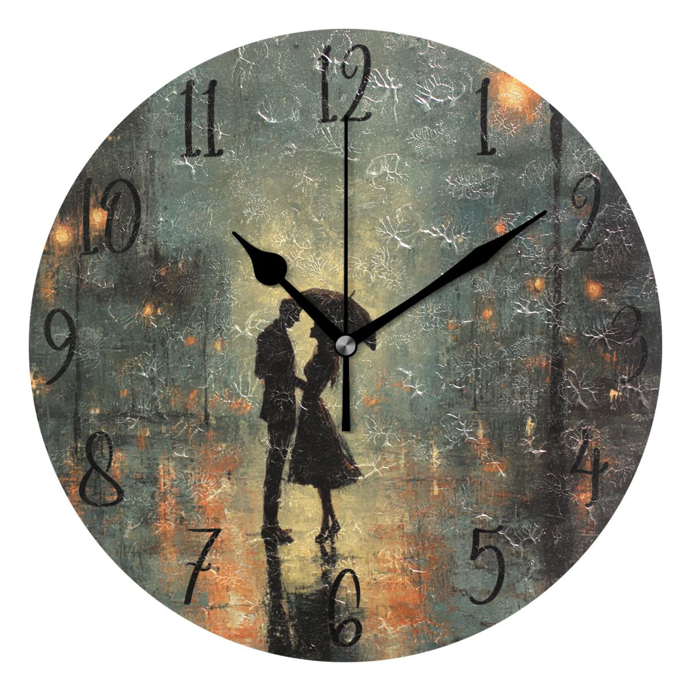 WOBOGO Date Rain Wall Clock 10in Silent Mechanism Battery Operated ...