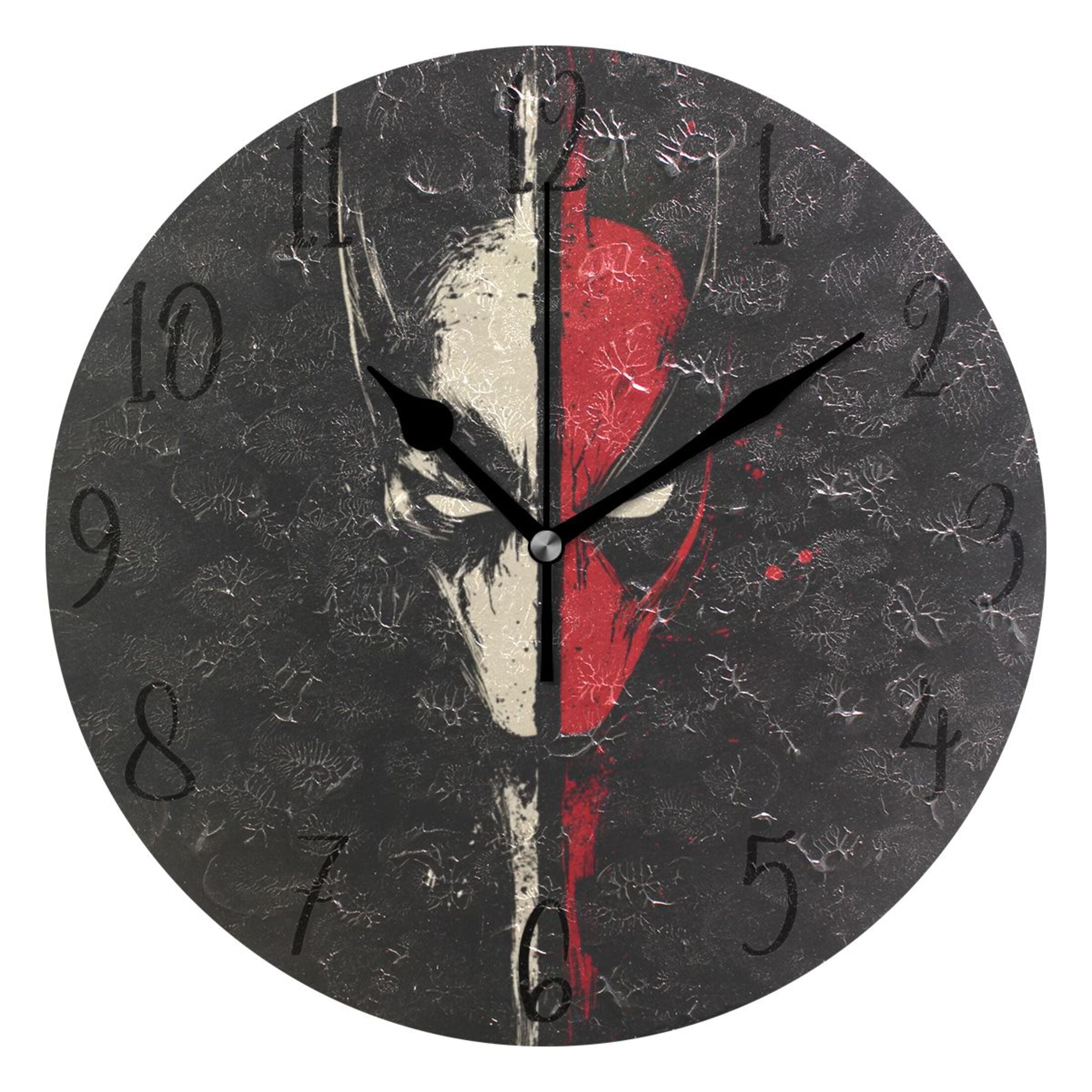 WOBOGO Red and White Mask Wall Clock 10in Silent Mechanism Battery ...