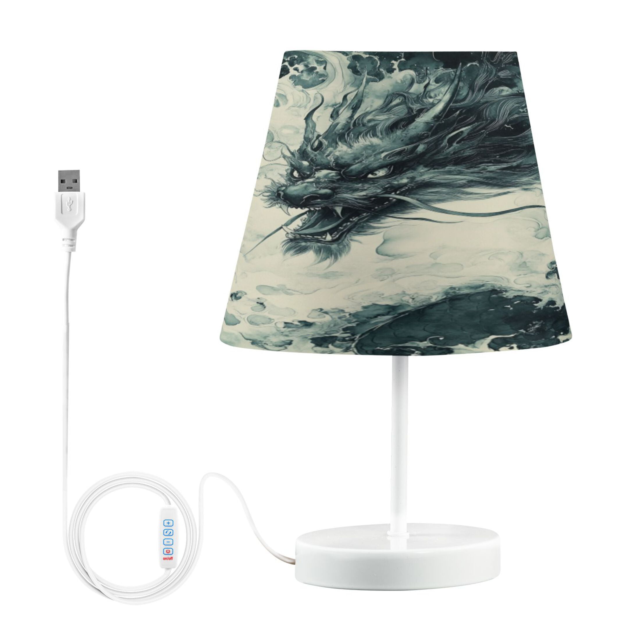 WOBOGO Deep Green Dragon Table Lamps Bedroom 3-Speed Dimmable Farm ...