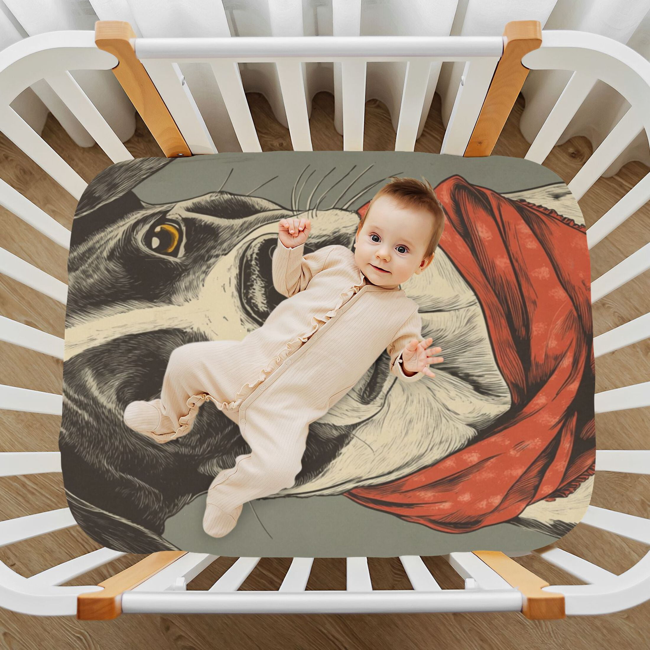 WOBOGO Dog with Red Scarf Baby Crib Sheets Super Soft Microfiber ...