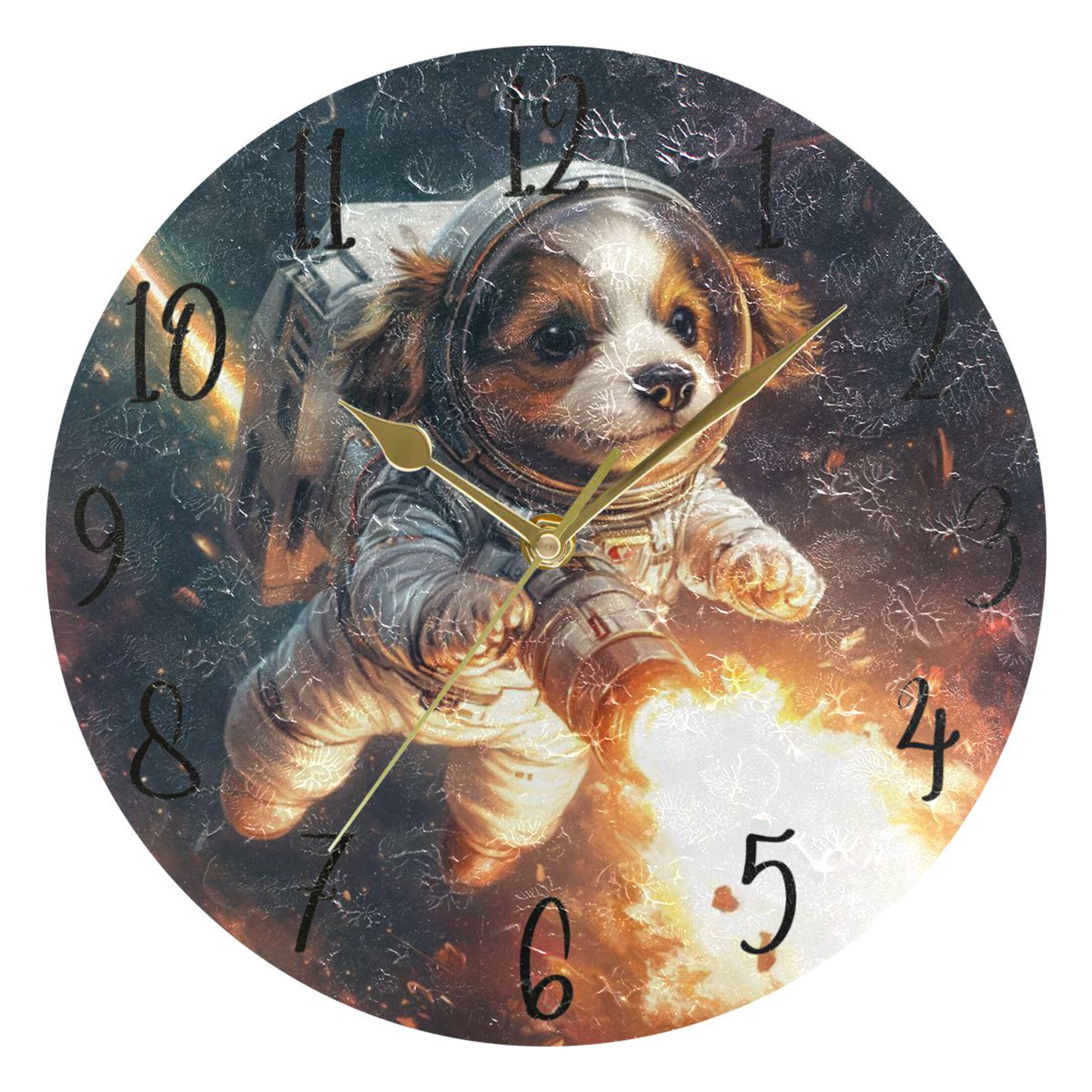 WOBOGO Dogs From Outer Space Wall Clock 10in Silent Mechanism Battery ...