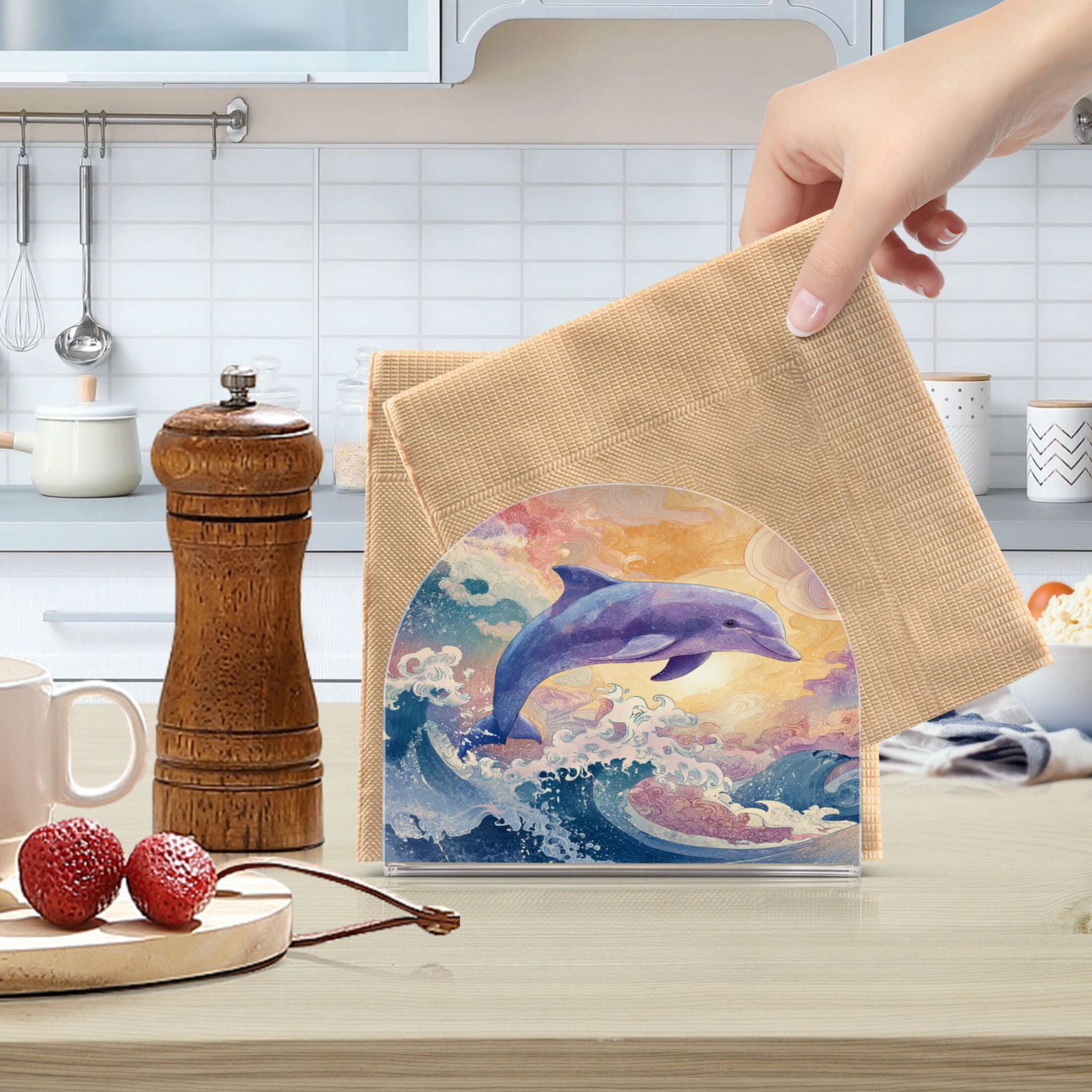 WOBOGO Dolphin Clear Acrylic Napkin Holder 2 Pcs Kitchen Tissue Face ...