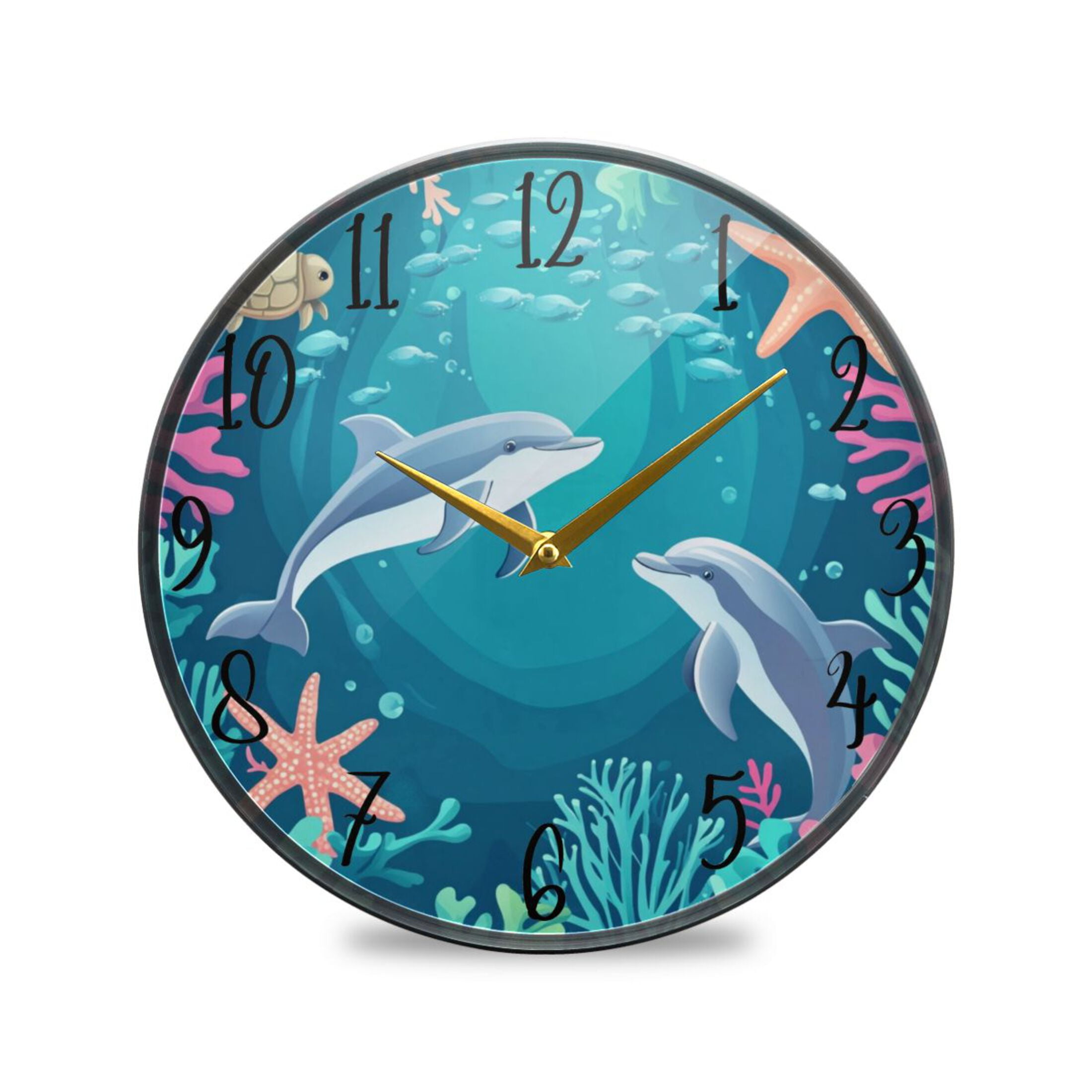 WOBOGO Dolphin Playful Picture Acrylic Wall Clock Battery Operated 11 ...