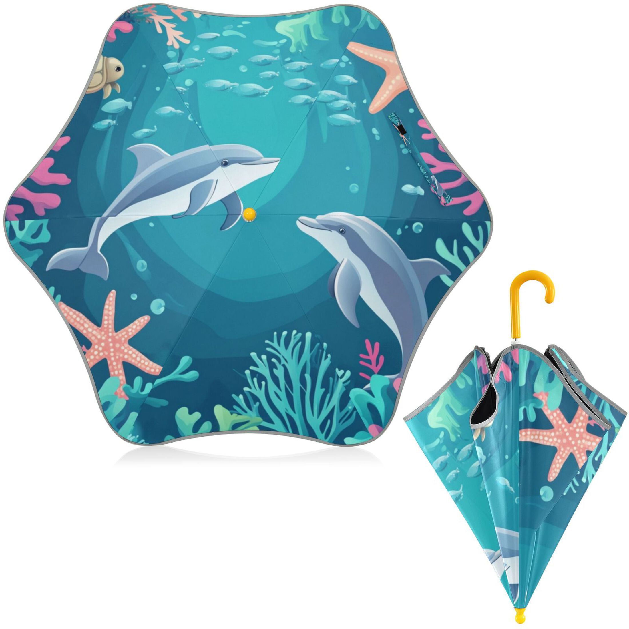 WOBOGO Dolphin Playful Picture Children's Umbrella Antipinch Push ...