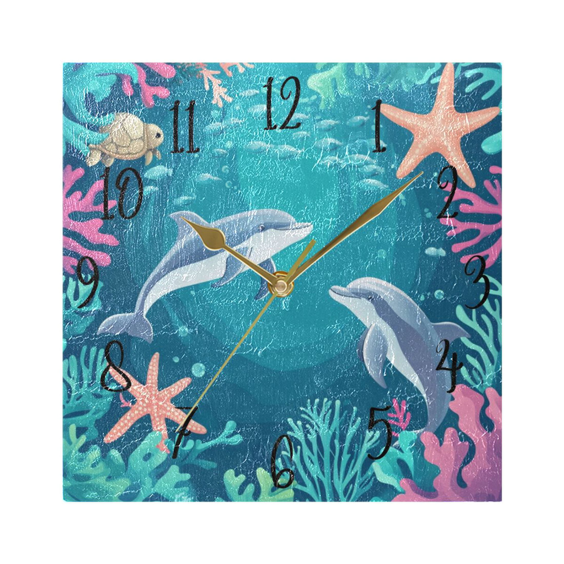 WOBOGO Dolphin Playful Picture Wall Clock 7.78 Inch Battery Operated ...