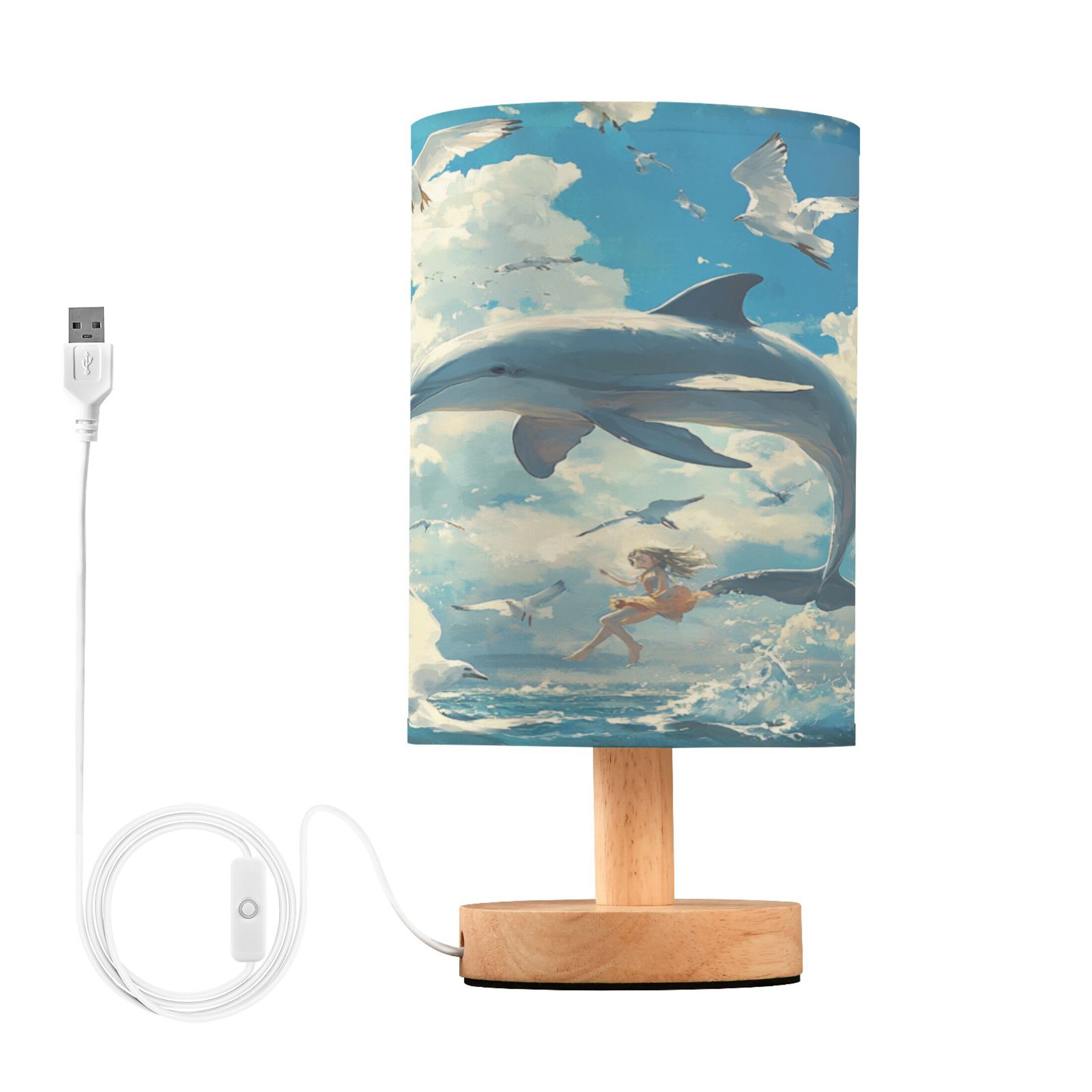 WOBOGO Dolphins Collide with Seagulls Bedroom Table Lamp USB Power ...