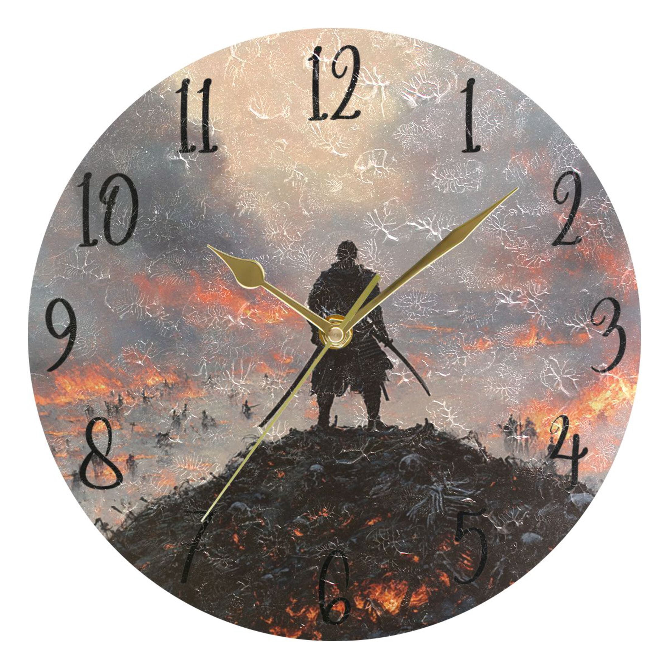 WOBOGO Double Edged Swordsman Wall Clock 10in Silent Mechanism Battery ...