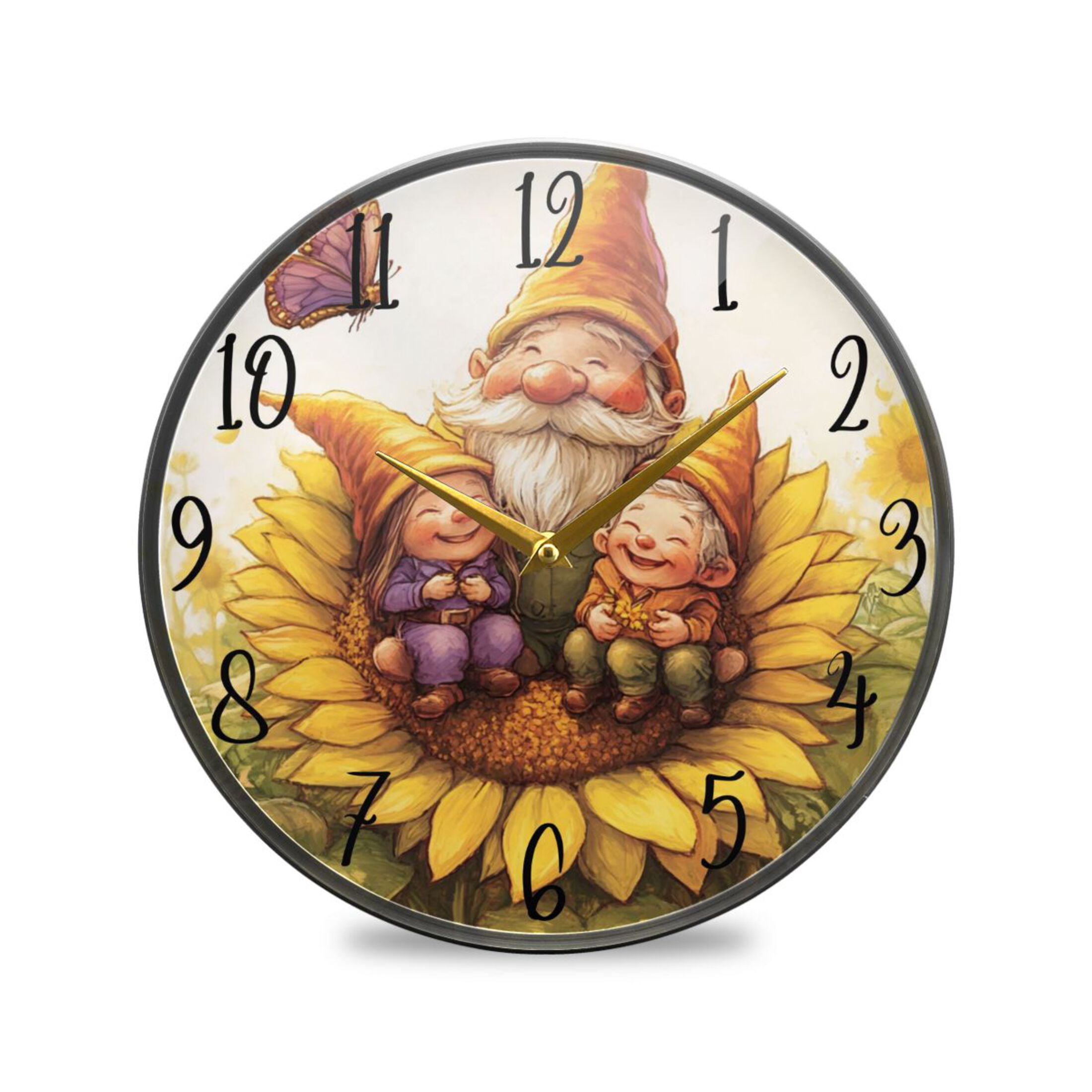 WOBOGO Dwarf Elves Sunflower Acrylic Wall Clock Battery Operated 9.5in ...