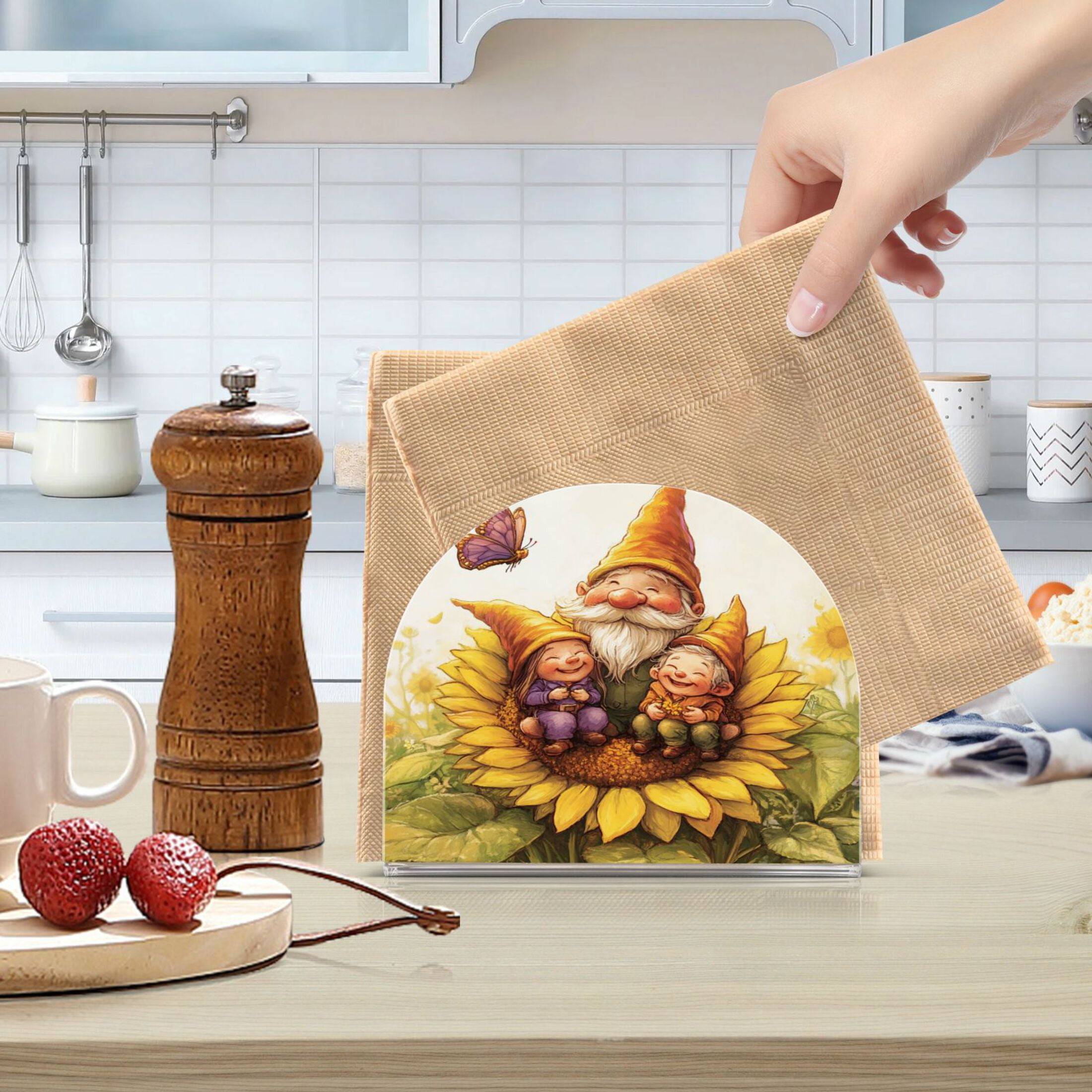 WOBOGO Dwarf Elves Sunflower Clear Acrylic Napkin Holder Kitchen Tissue ...
