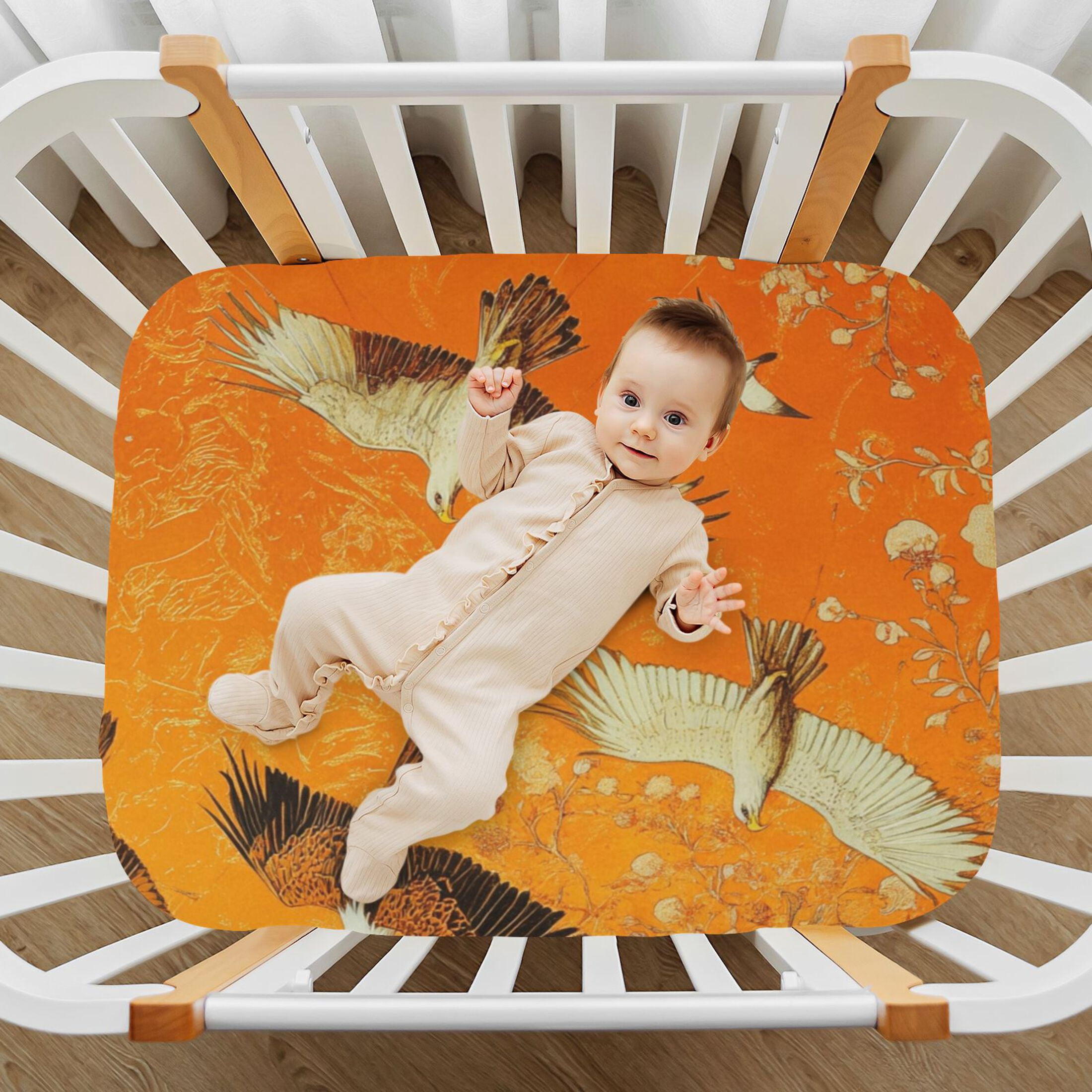 WOBOGO Eagle Golden Flower Baby Crib Sheets Super Soft Microfiber ...