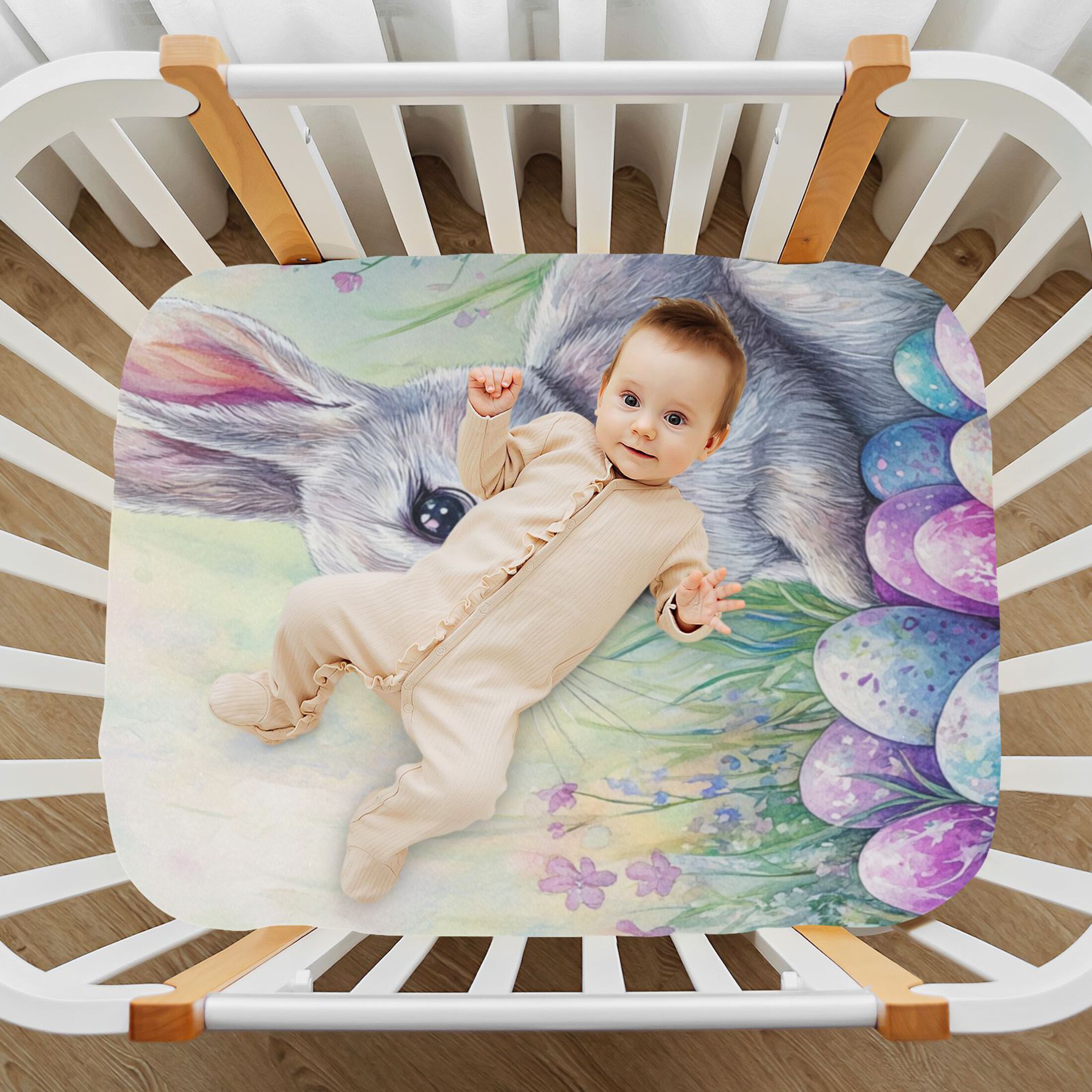 WOBOGO Easter Blue Bunny Baby Crib Sheets Super Soft Microfiber Playard ...