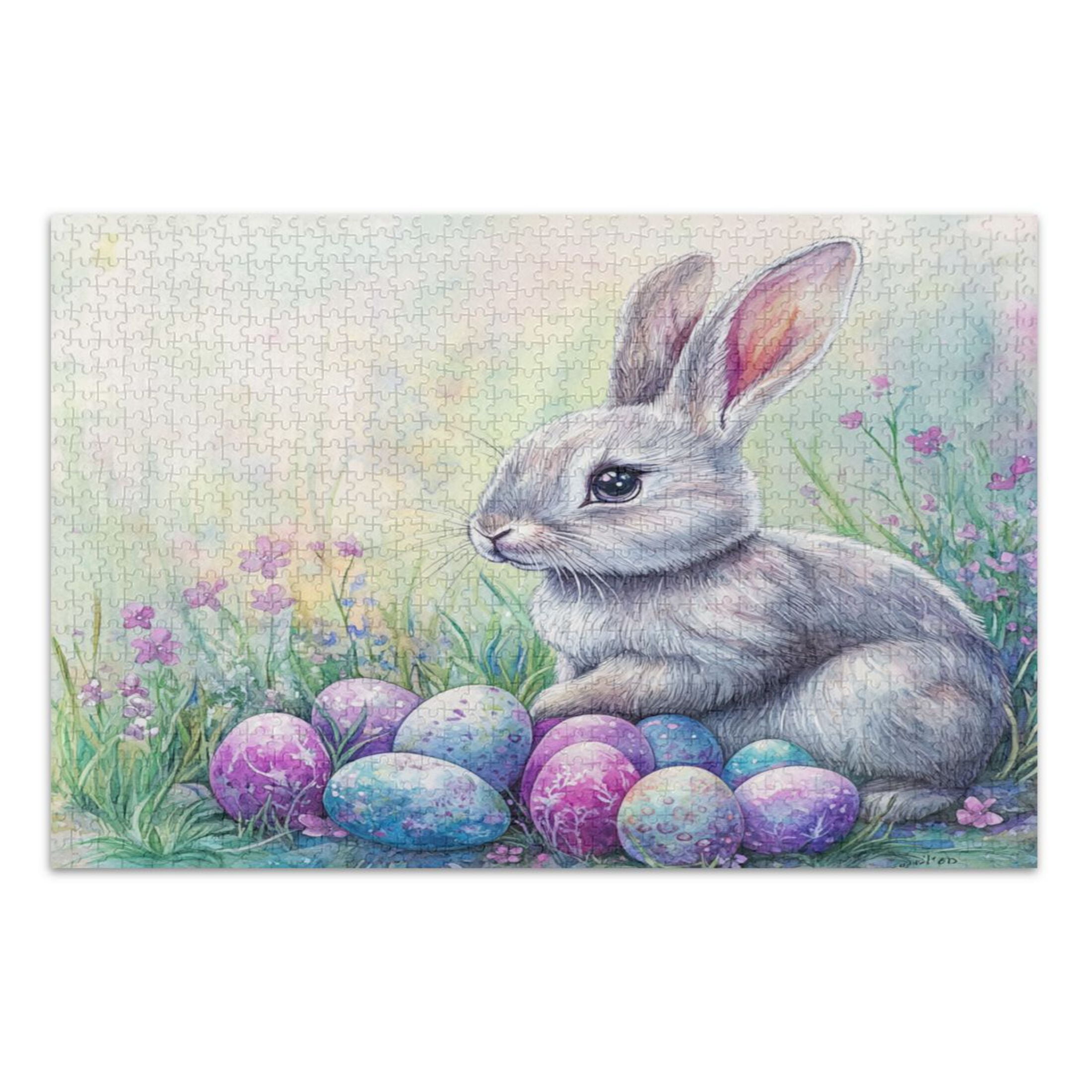 WOBOGO Easter Blue Bunny Jigsaw Puzzle Challenge 1000 Piece Jigsaw ...