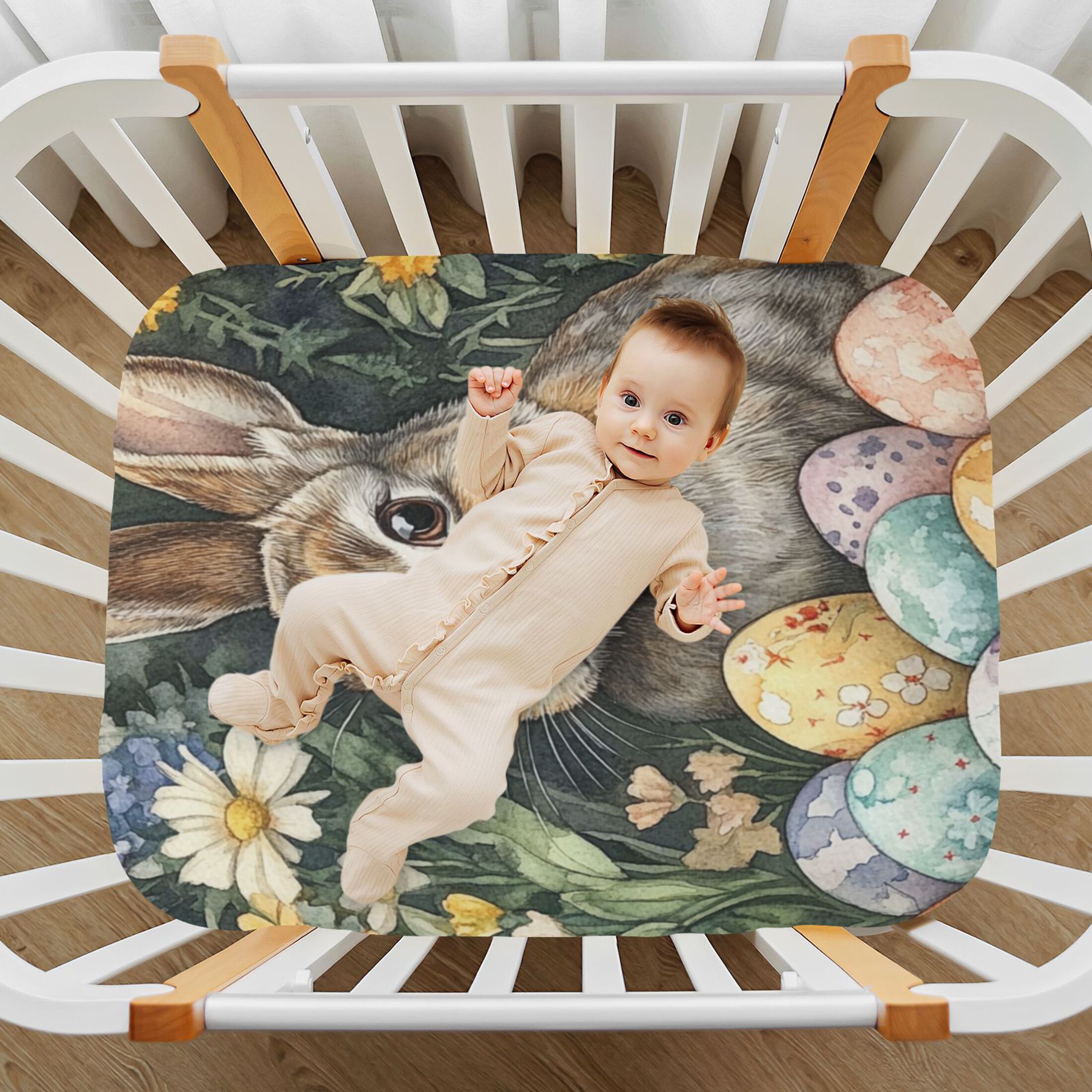 WOBOGO Easter Gray Bunny Baby Crib Sheets Super Soft Microfiber Playard ...