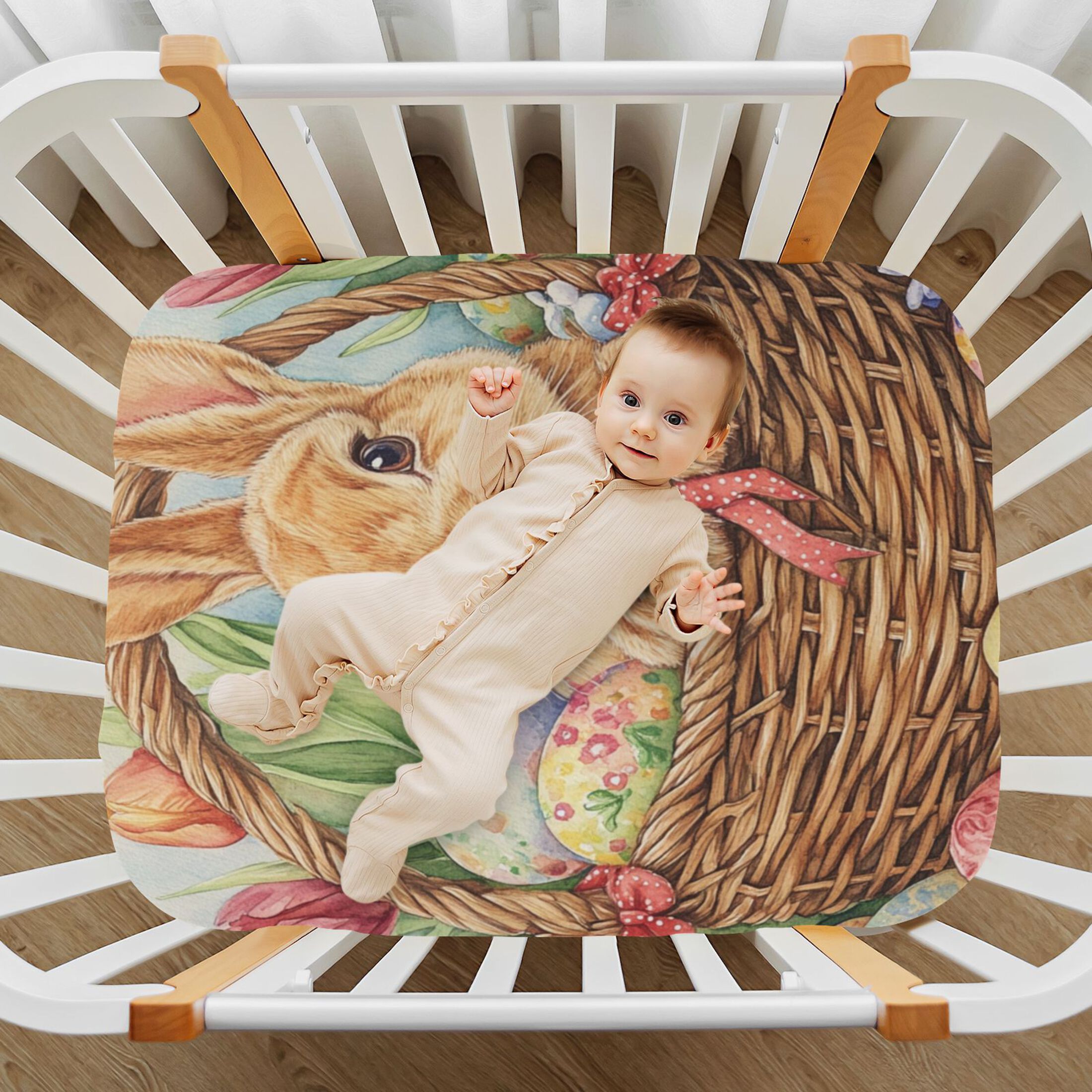 WOBOGO Easter Rabbit Baby Crib Sheets Super Soft Microfiber Playard ...