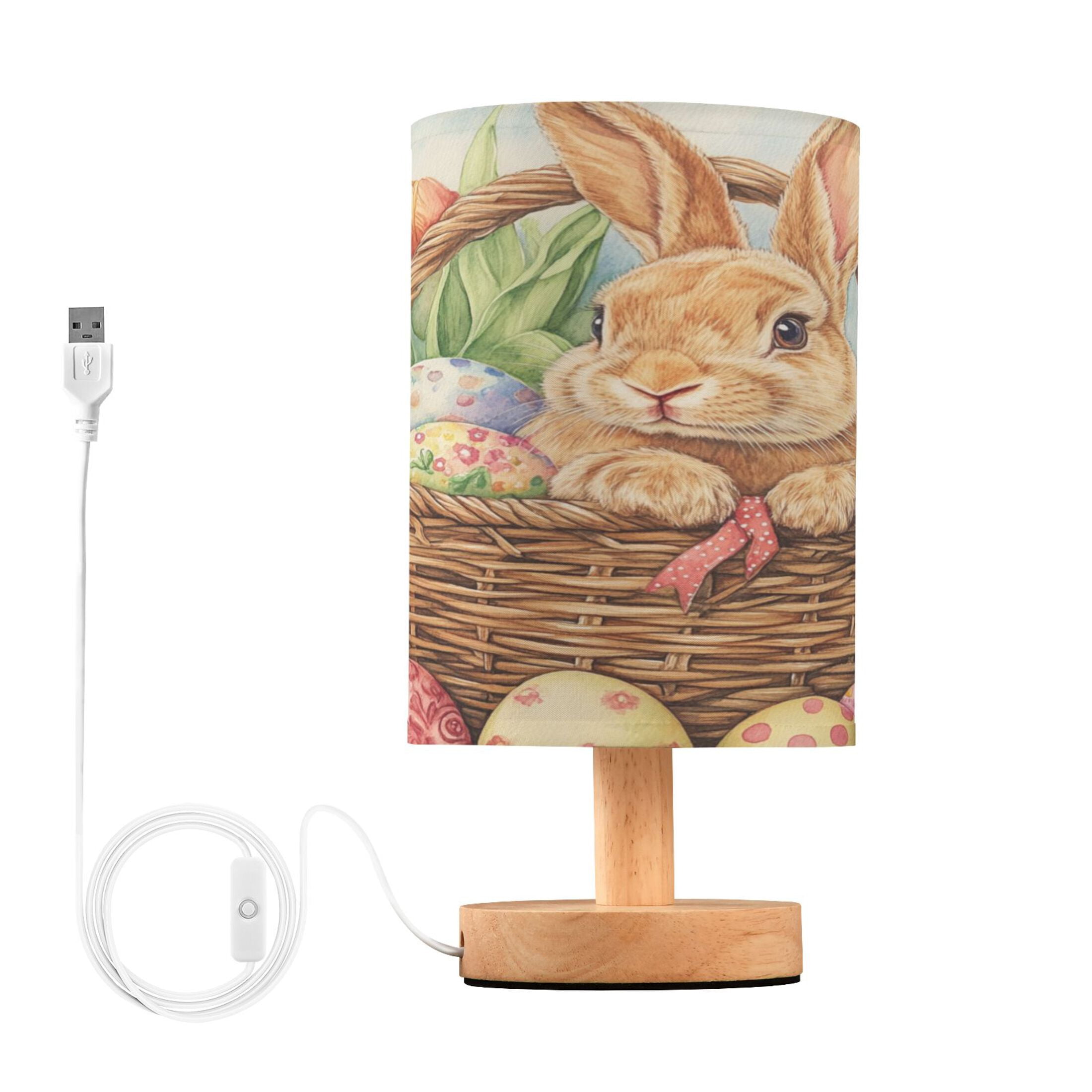 WOBOGO Easter Rabbit Bedroom Table Lamp USB Power Connector Wooden Base ...