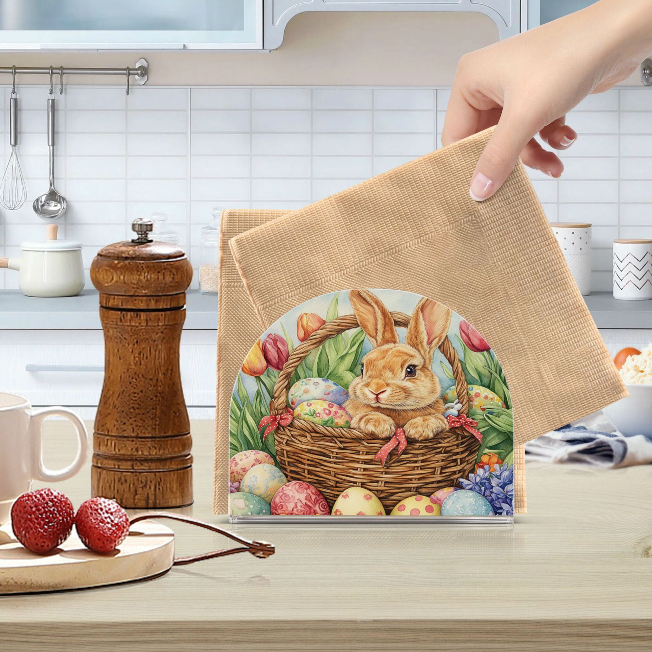 WOBOGO Easter Rabbit Clear Acrylic Napkin Holder Kitchen Tissue Face ...