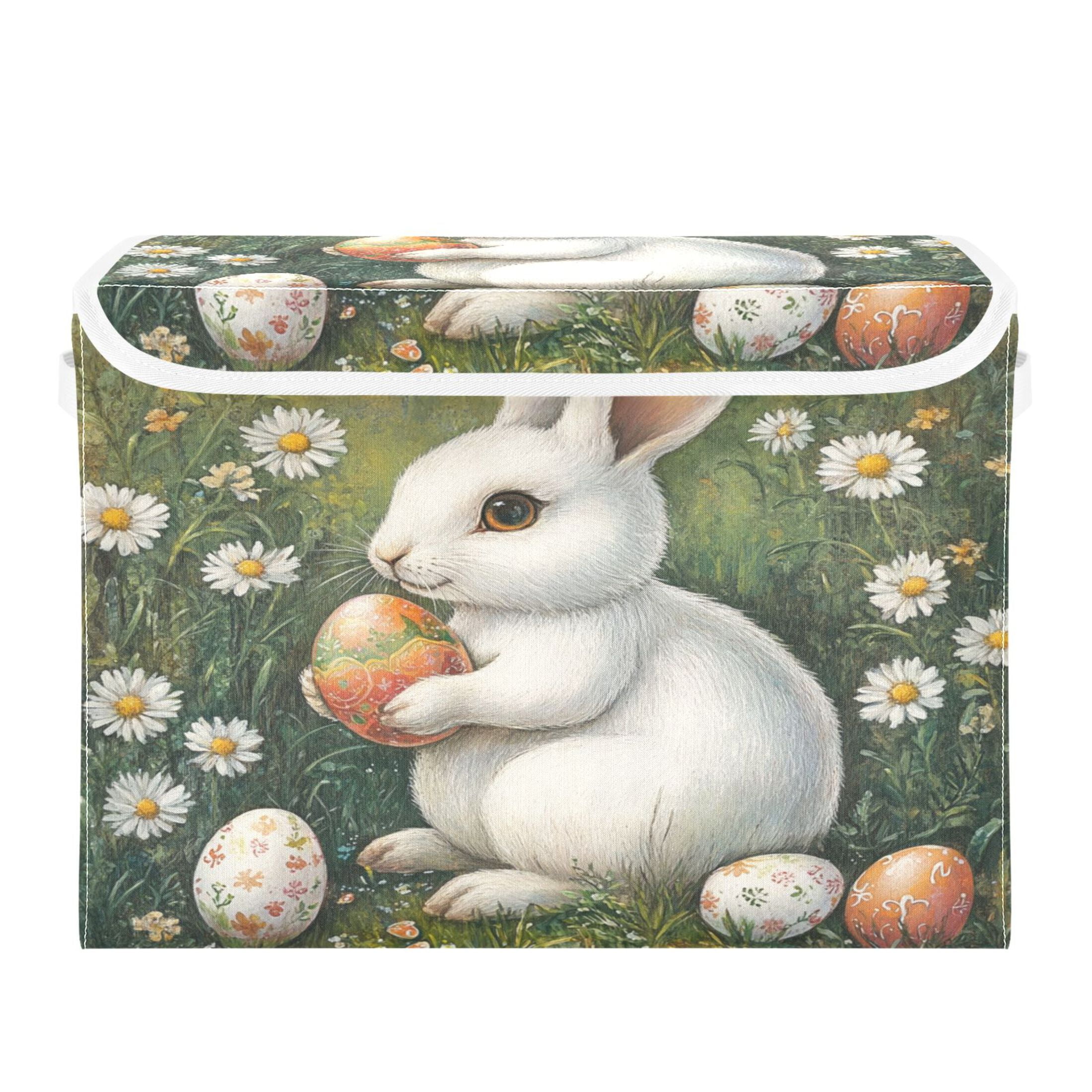 WOBOGO Easter White Rabbit Large Collapsible Storage Box Flip Lid ...