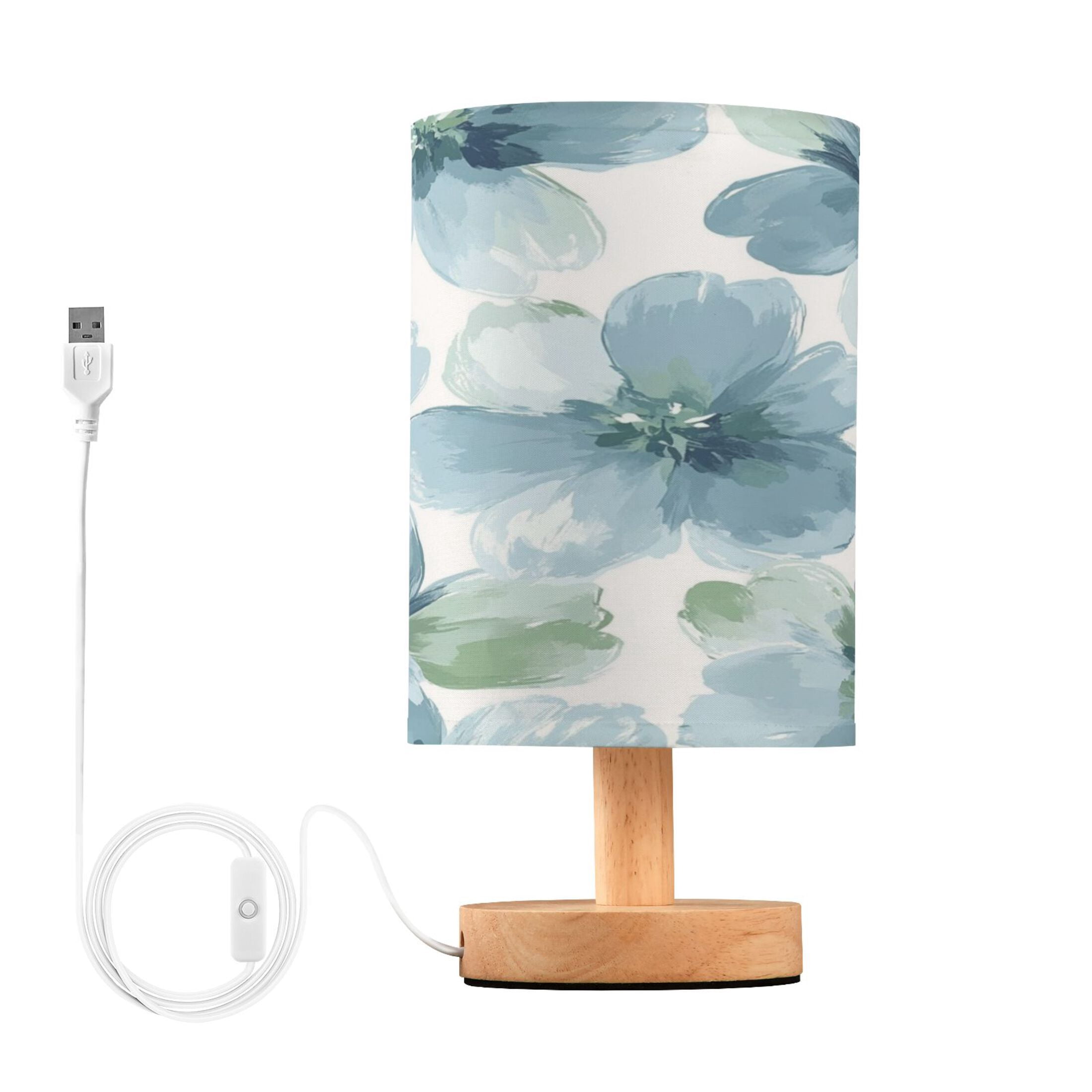 WOBOGO Elegant Flowers in Shades Of Blue Bedroom Table Lamp USB Power ...