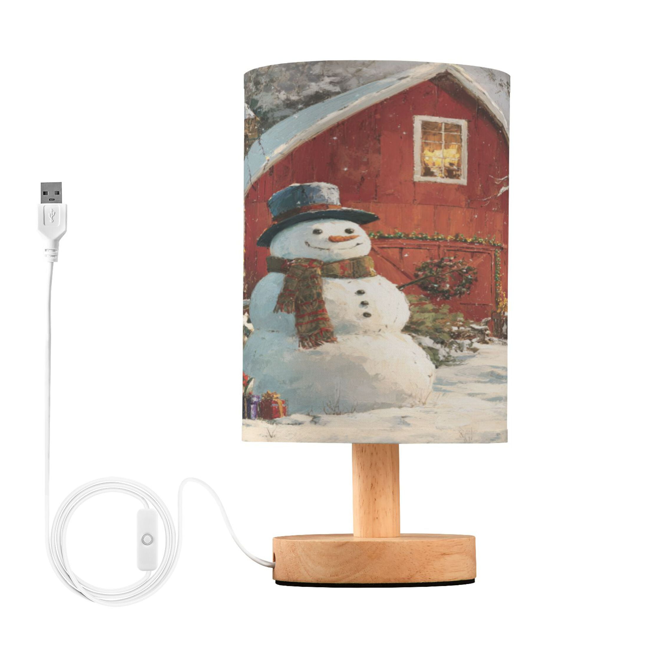 WOBOGO Elegant Snowman Bedroom Table Lamp USB Power Connector Wooden ...