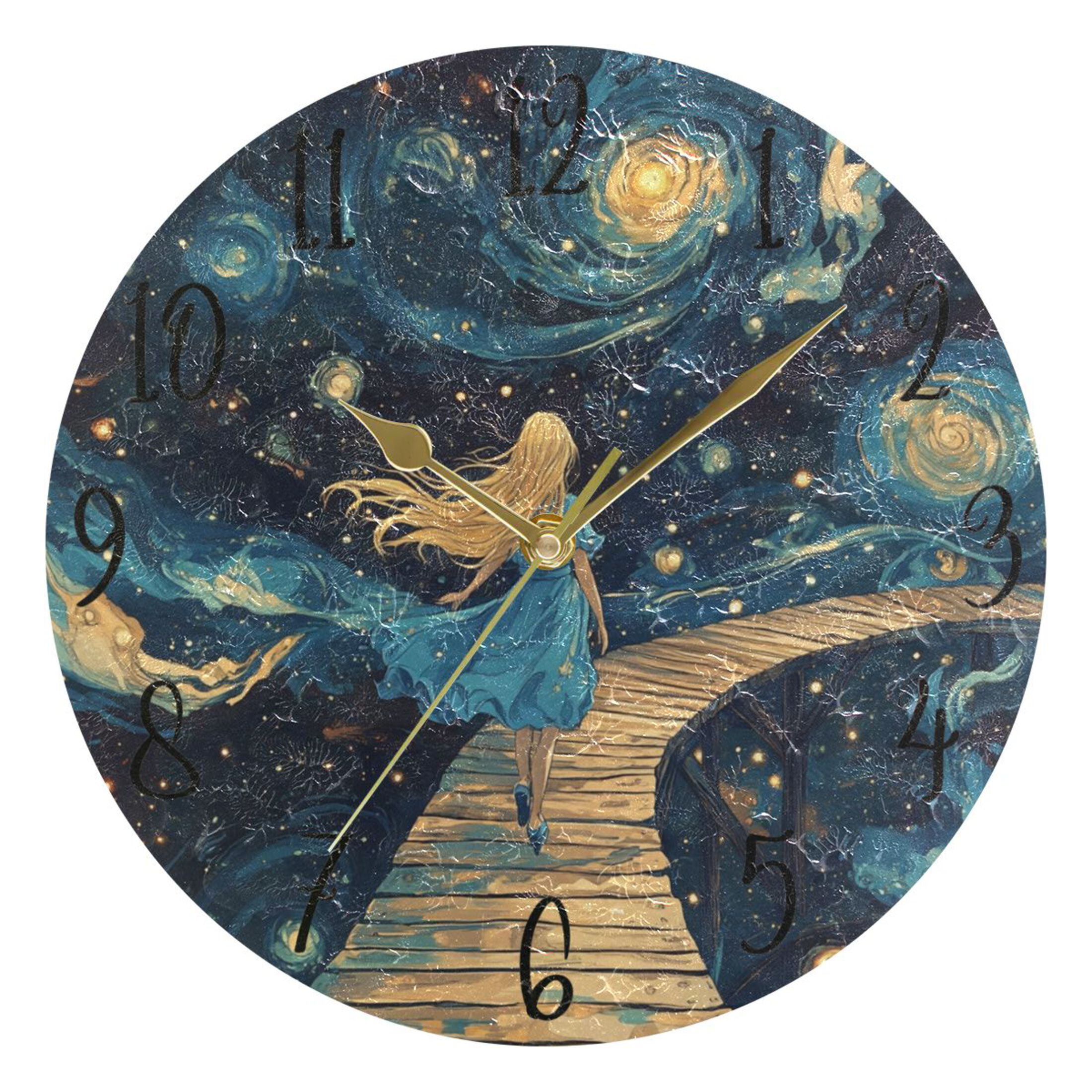 WOBOGO Endless Wooden Bridge Wall Clock 10in Silent Mechanism Battery ...