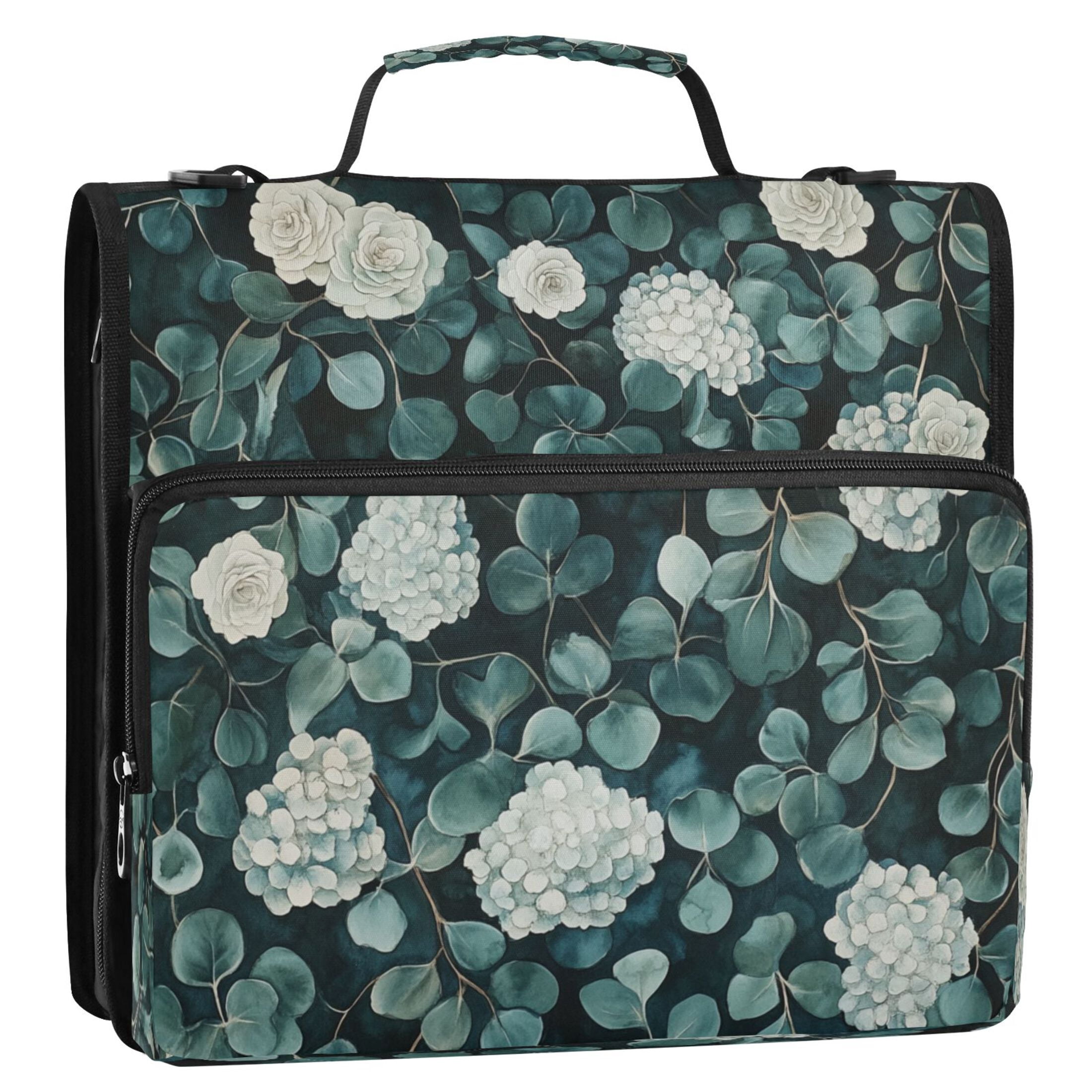 WOBOGO Eucalyptus Leaves Pattern Ring Binder Bag 1.5in Folder Organizer ...