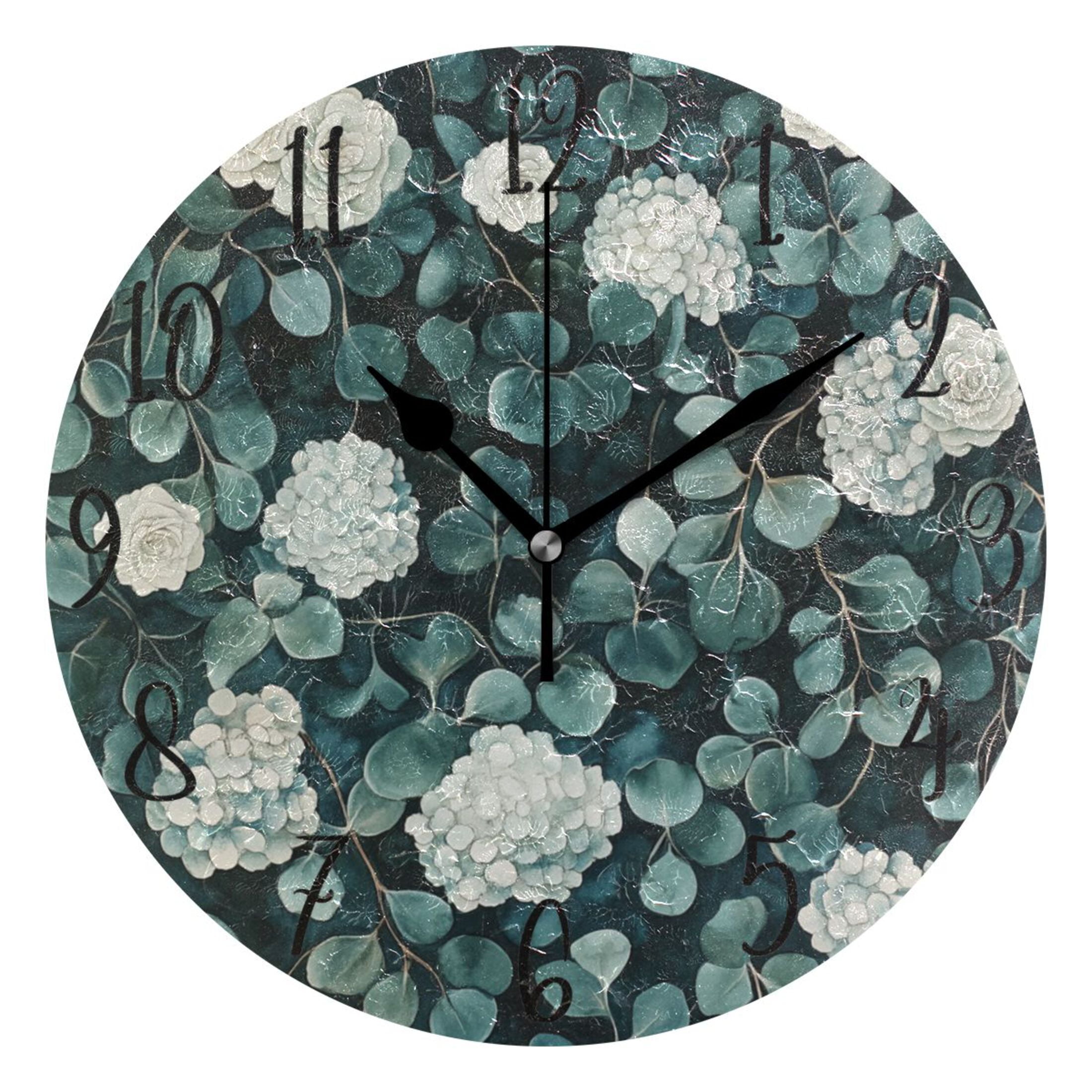 WOBOGO Eucalyptus Leaves Pattern Wall Clock 10in Silent Mechanism ...