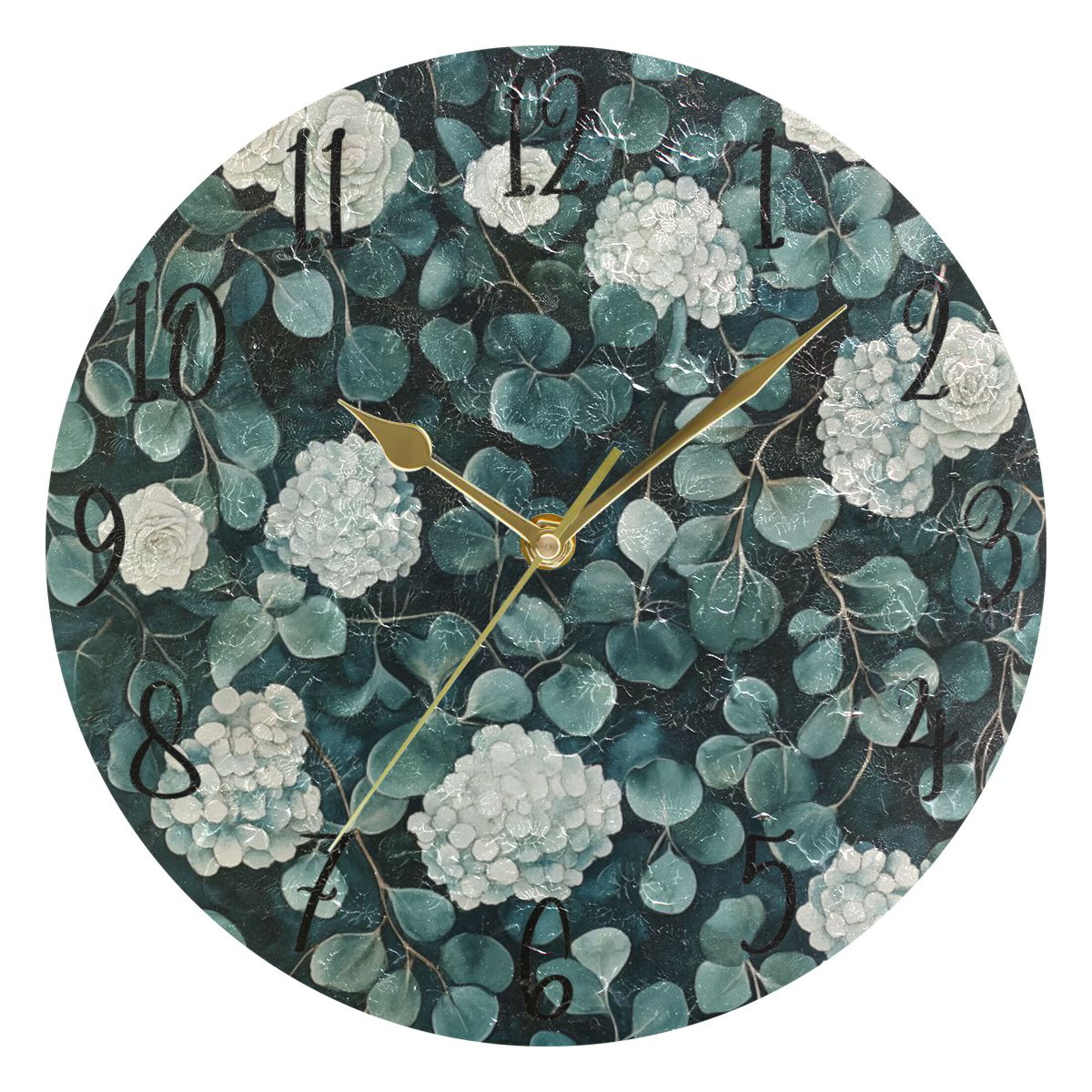 WOBOGO Eucalyptus Leaves Pattern Wall Clock 10in Silent Mechanism ...